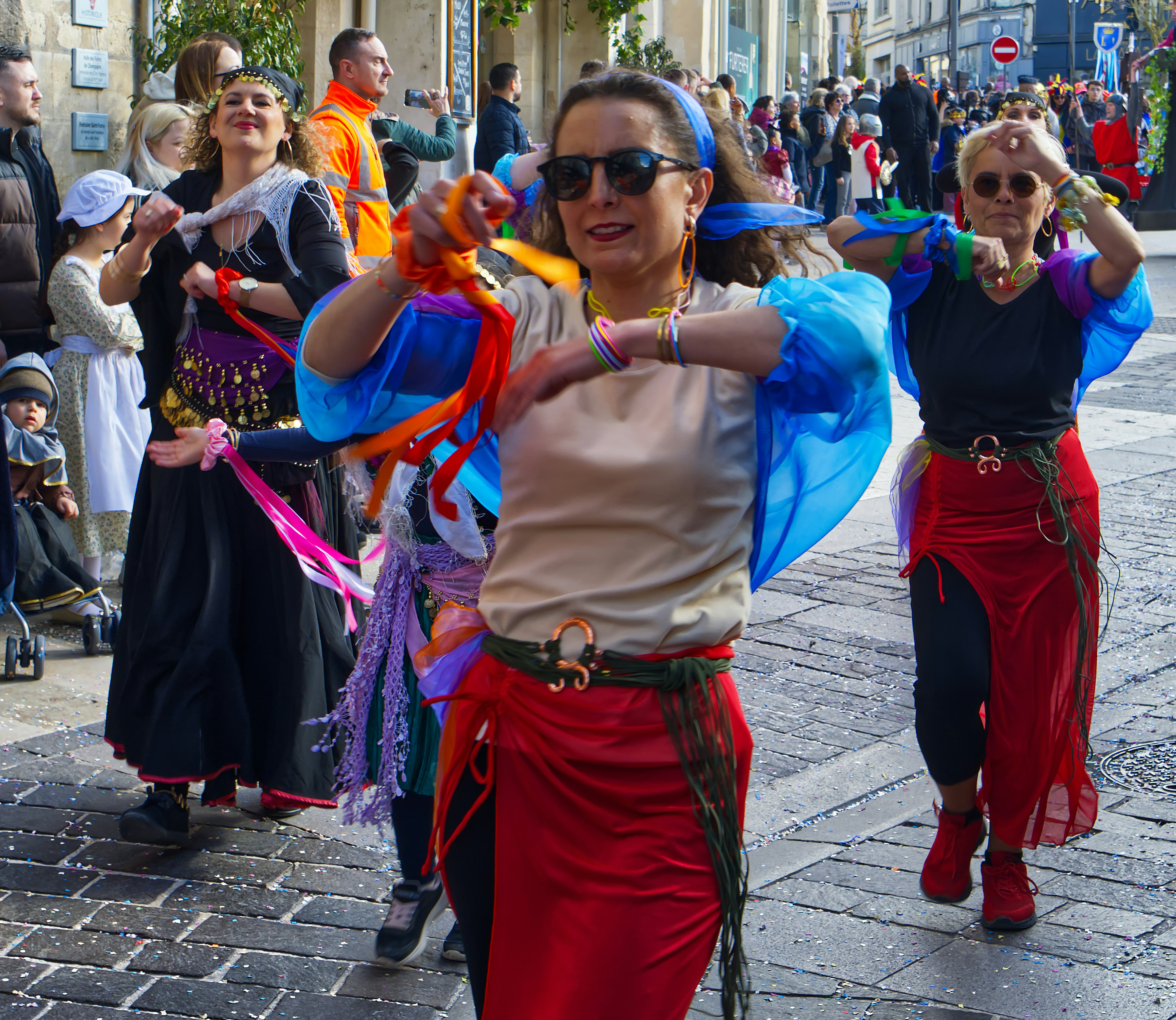 Dance of Colorful Strides Through the Old Town