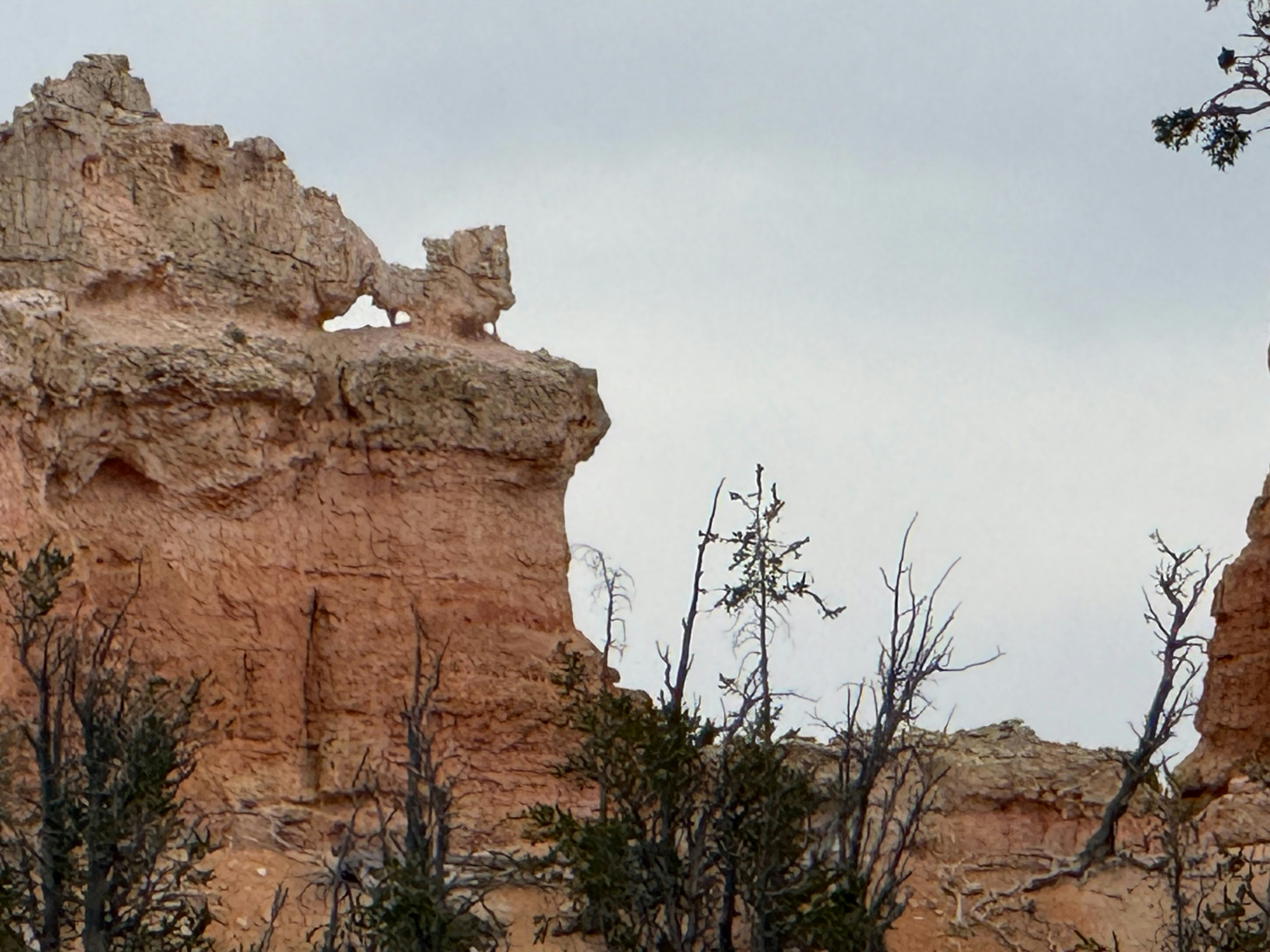 Eroded Canyon Beacon under a Pale Sky