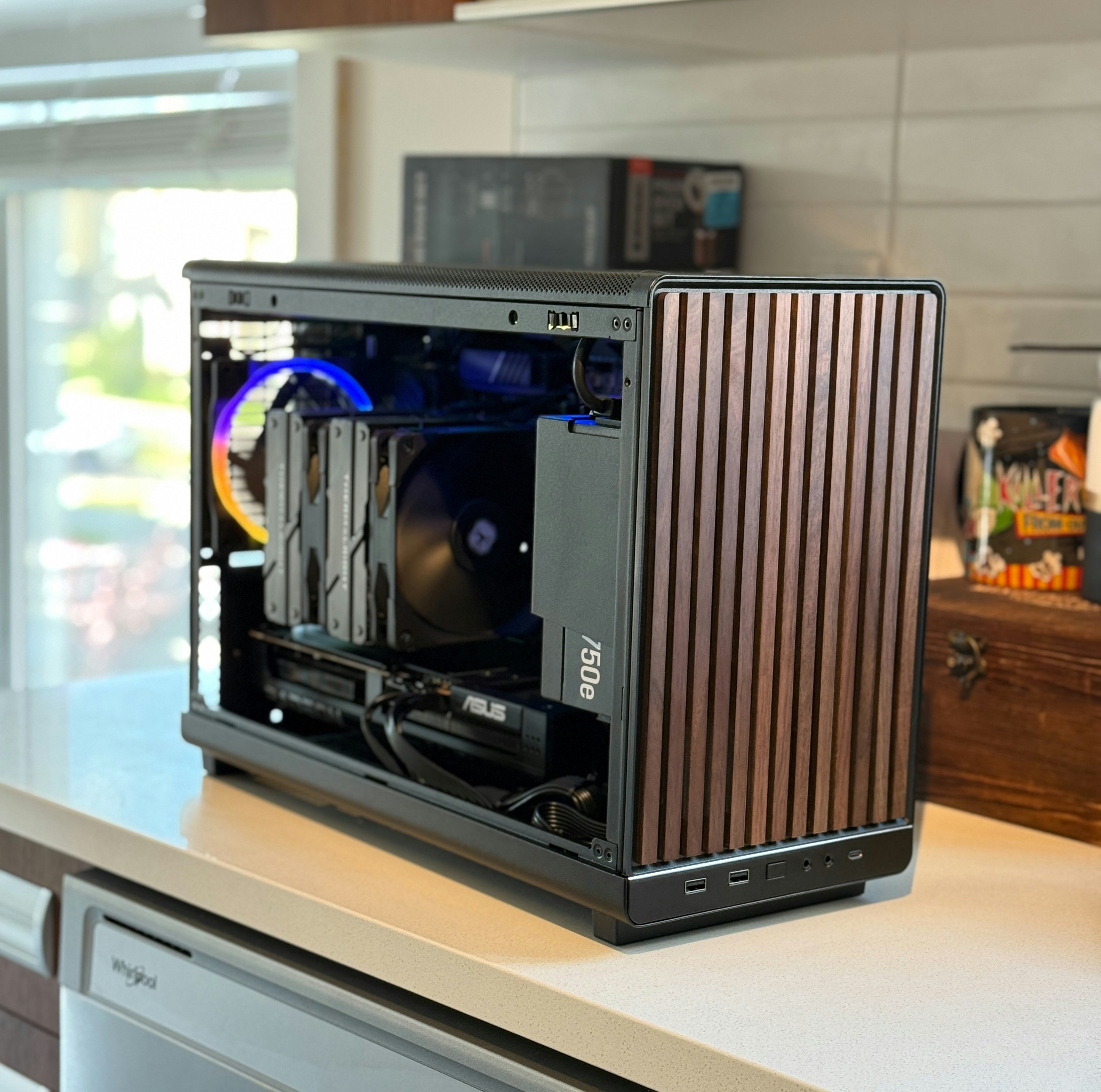 Mixture of Midnight Blue and Copper: A Desktop PC in a Modern Kitchen