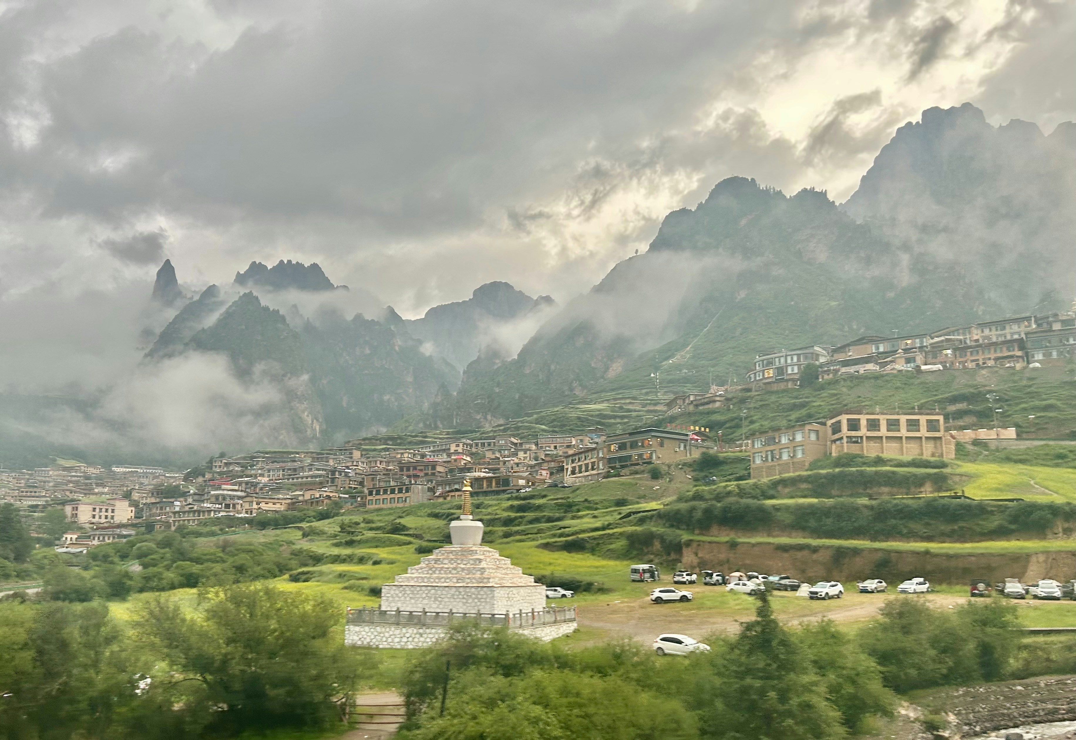 Mist over the Terraced Valley and Monolithic Stupa