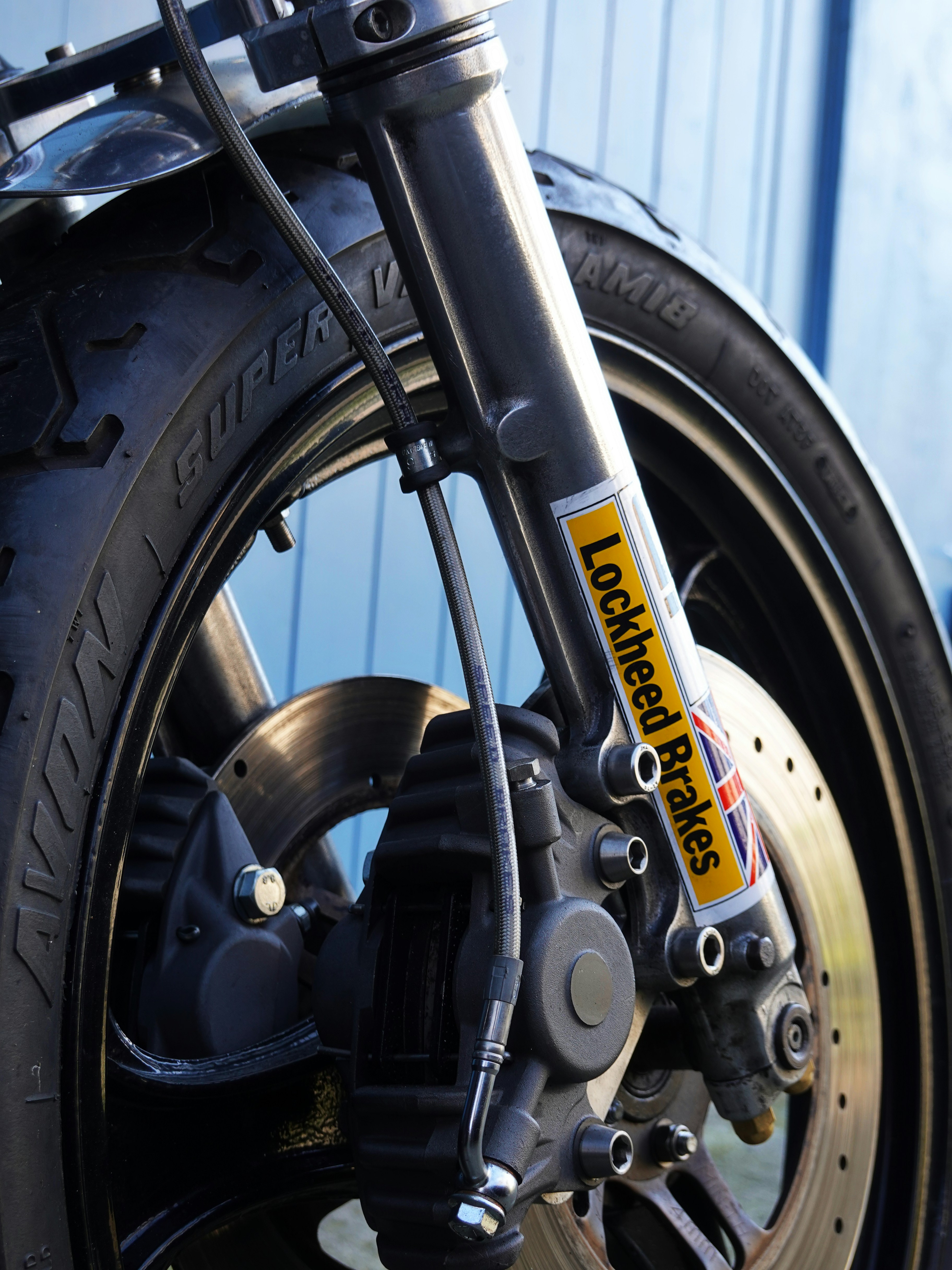 Close-up of a Racing Front Wheel with Lockheed Brakes Sticker
