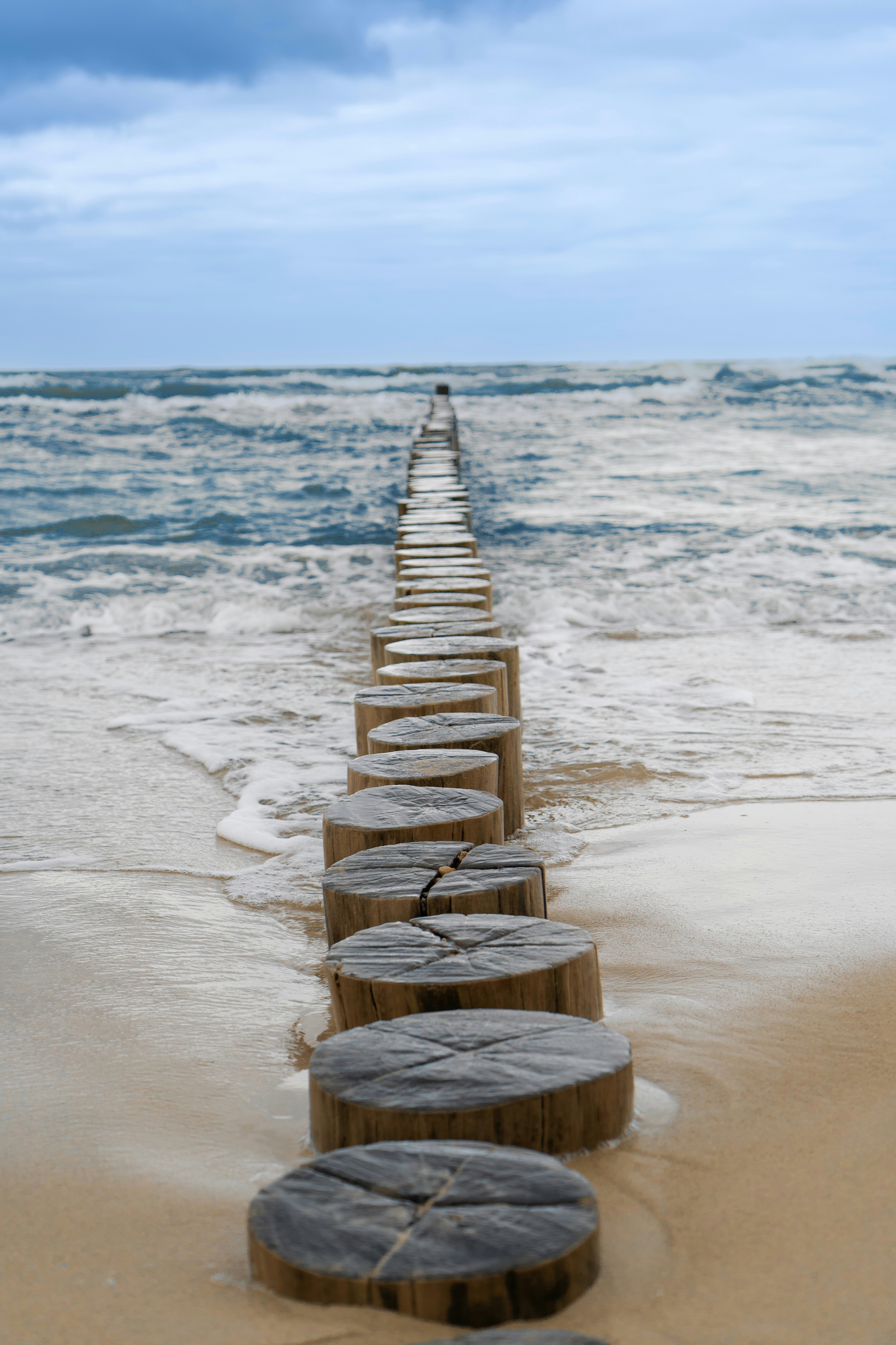 Wooden Beacons Stretching Toward the Sea
