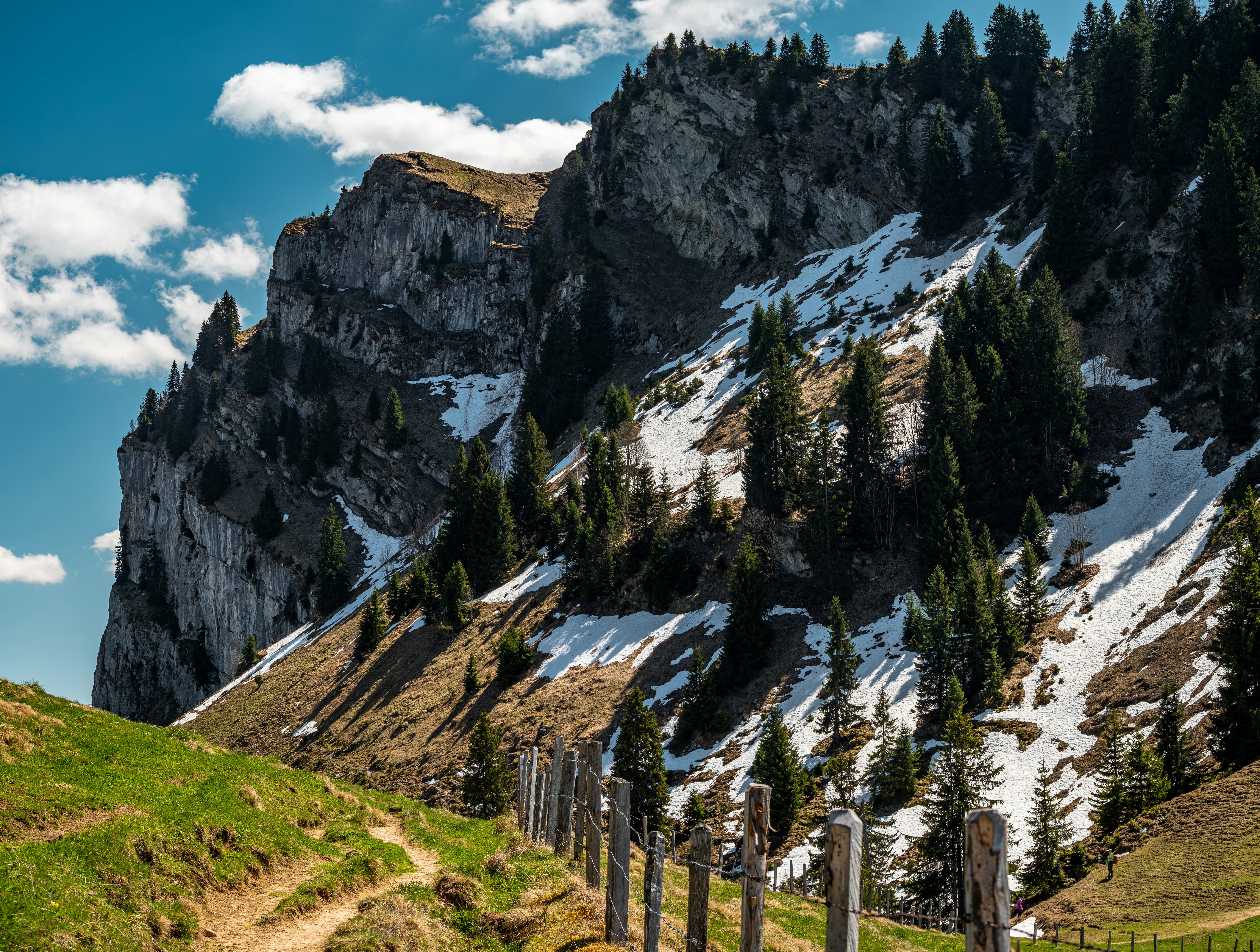 Rugged Alpine Trail Kisses the Snow-Trimmed Ridge