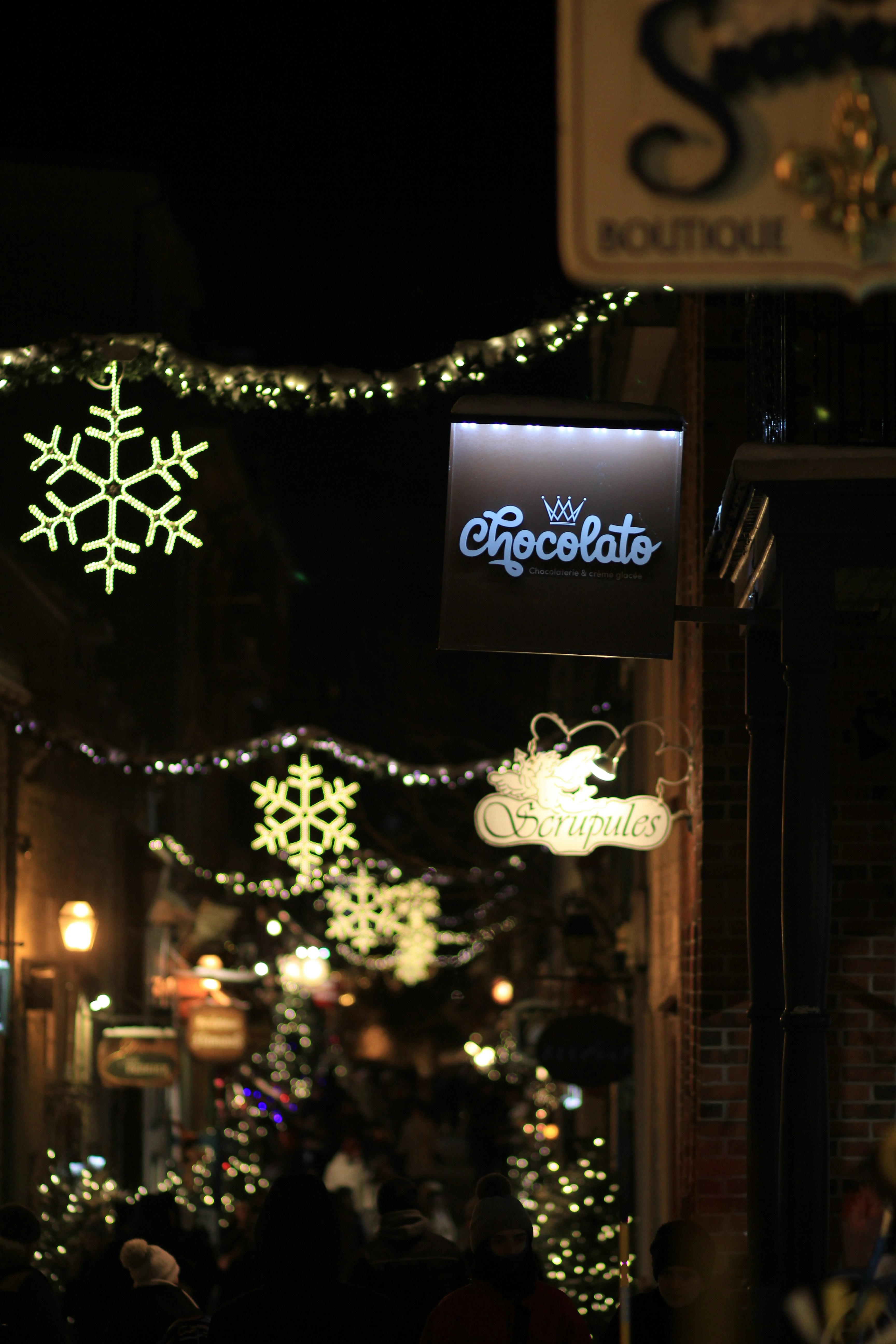Neon Snowflakes over a Cozy Nightmarket Lane
