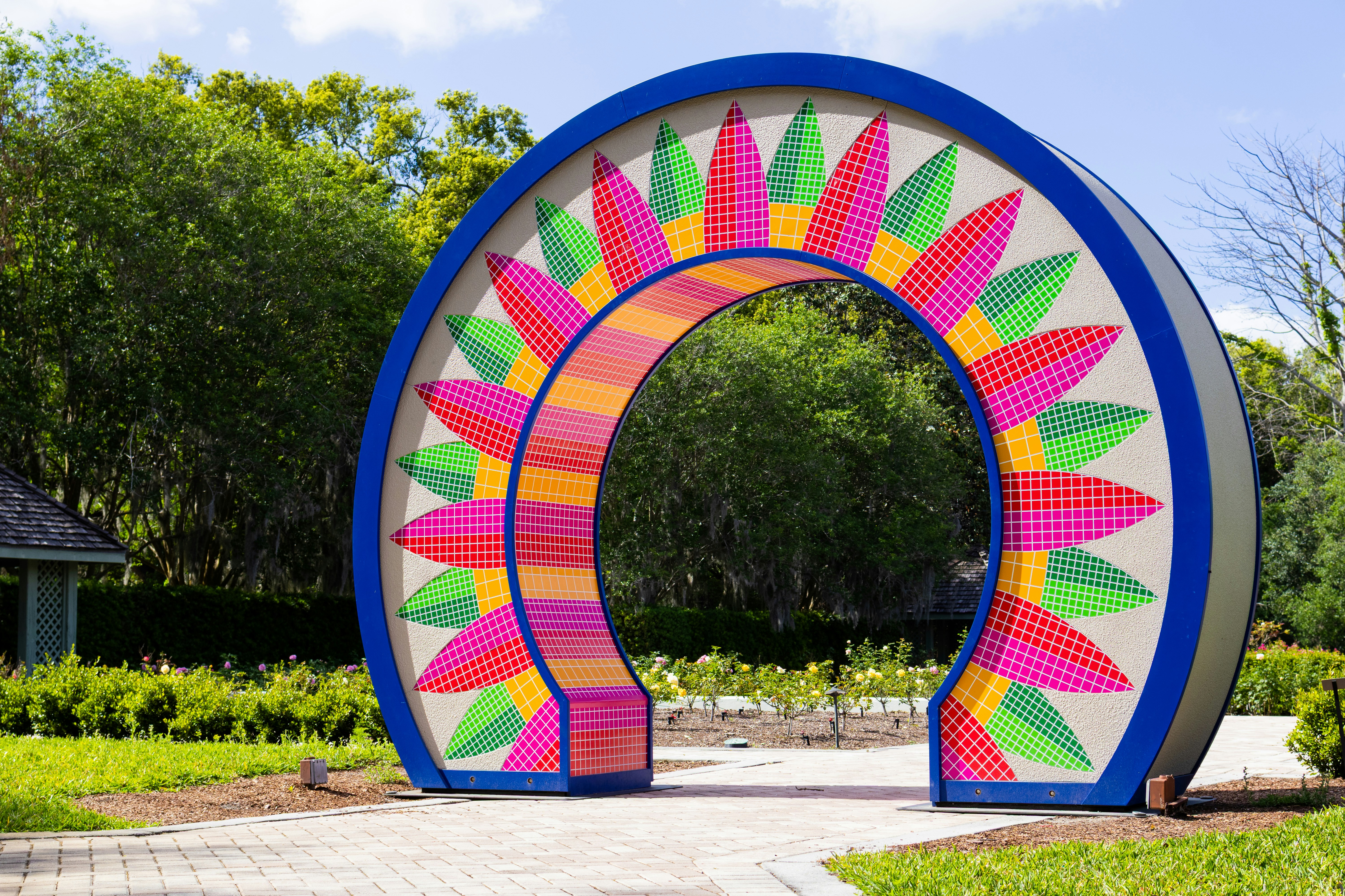 Colorful Archway Framed by Greenery