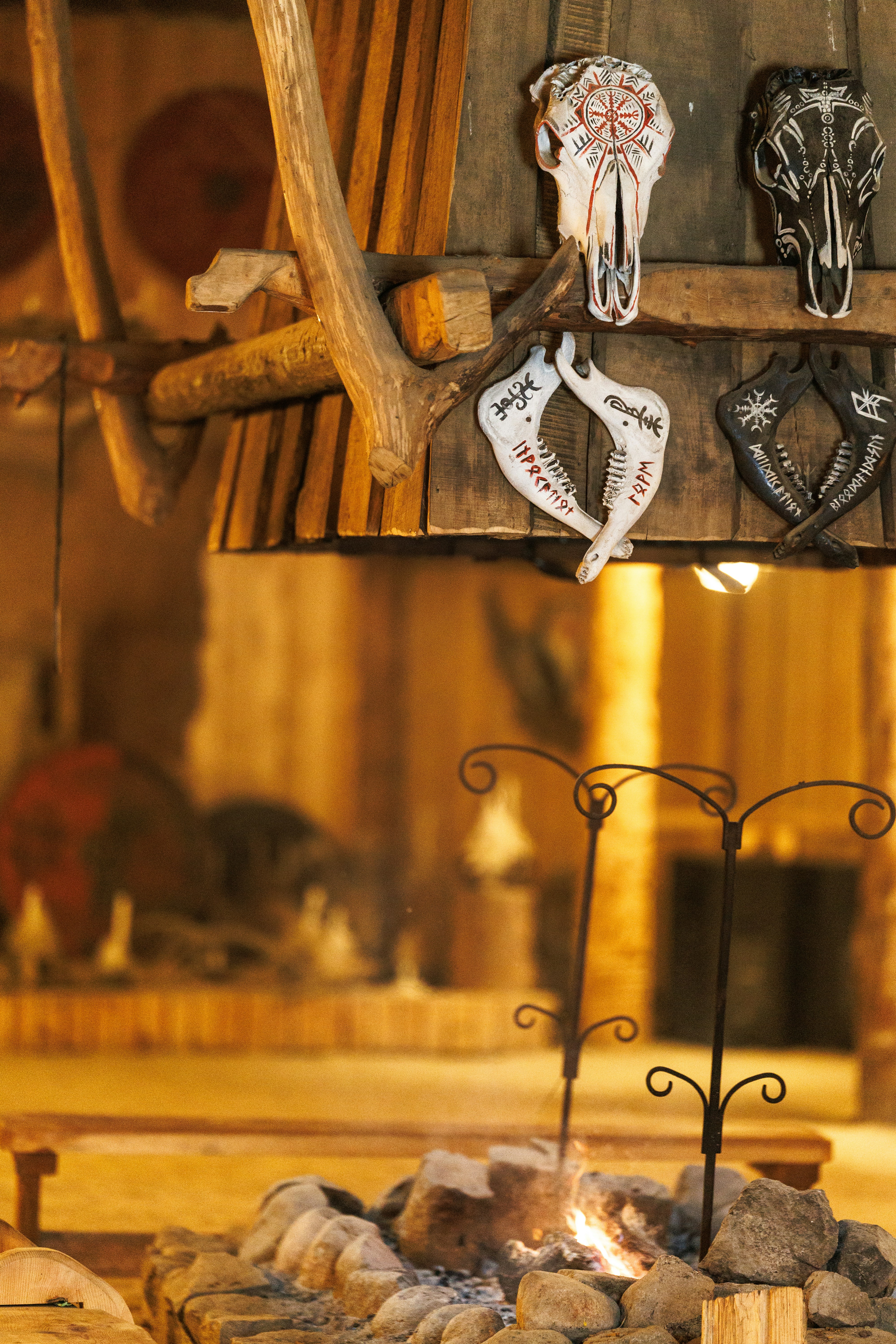 Leatherwork Shrine: Craft Assorted Masks on Rustic Beam