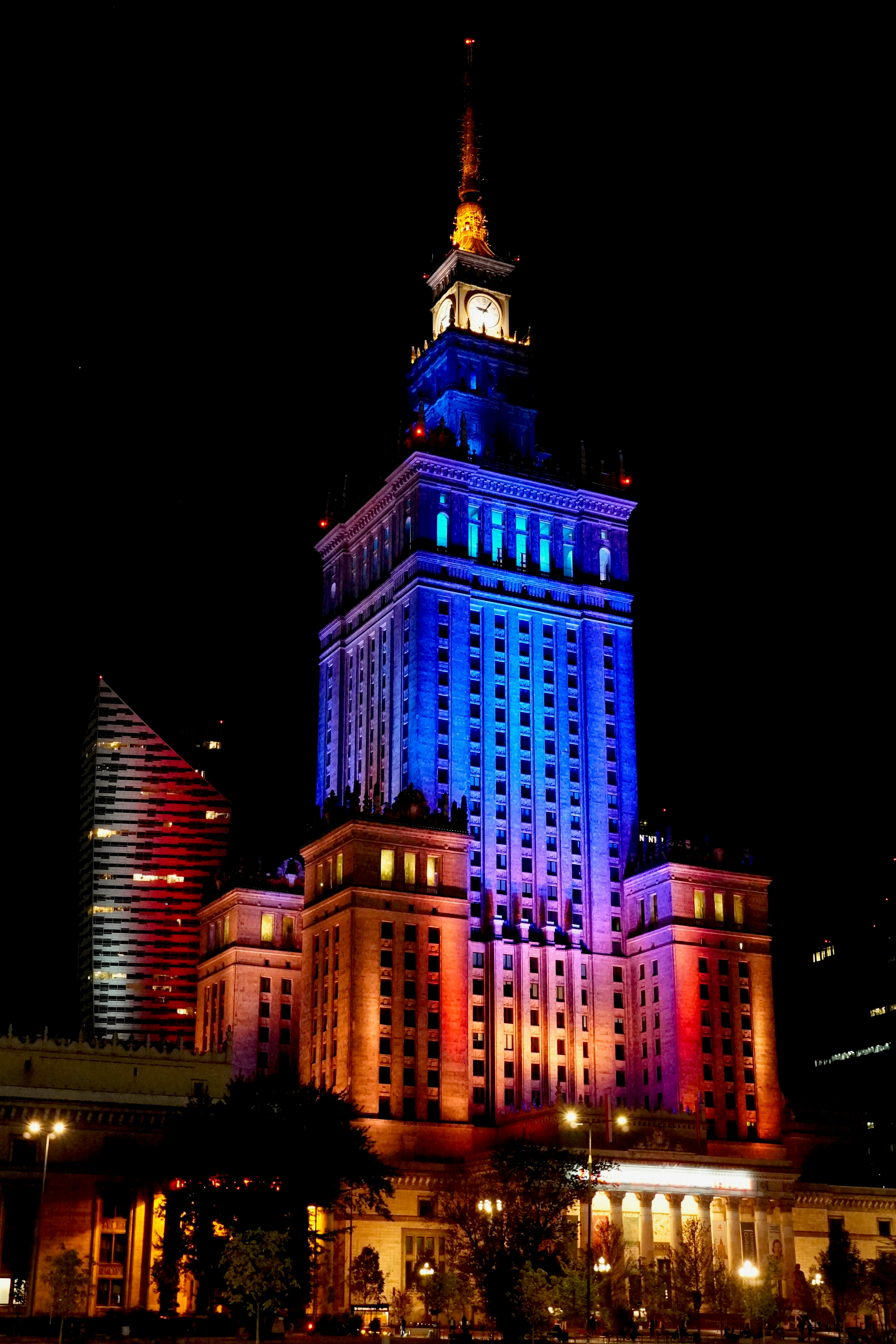 Illuminated Clock Tower: Nightfall Tower in Chromatic Glow