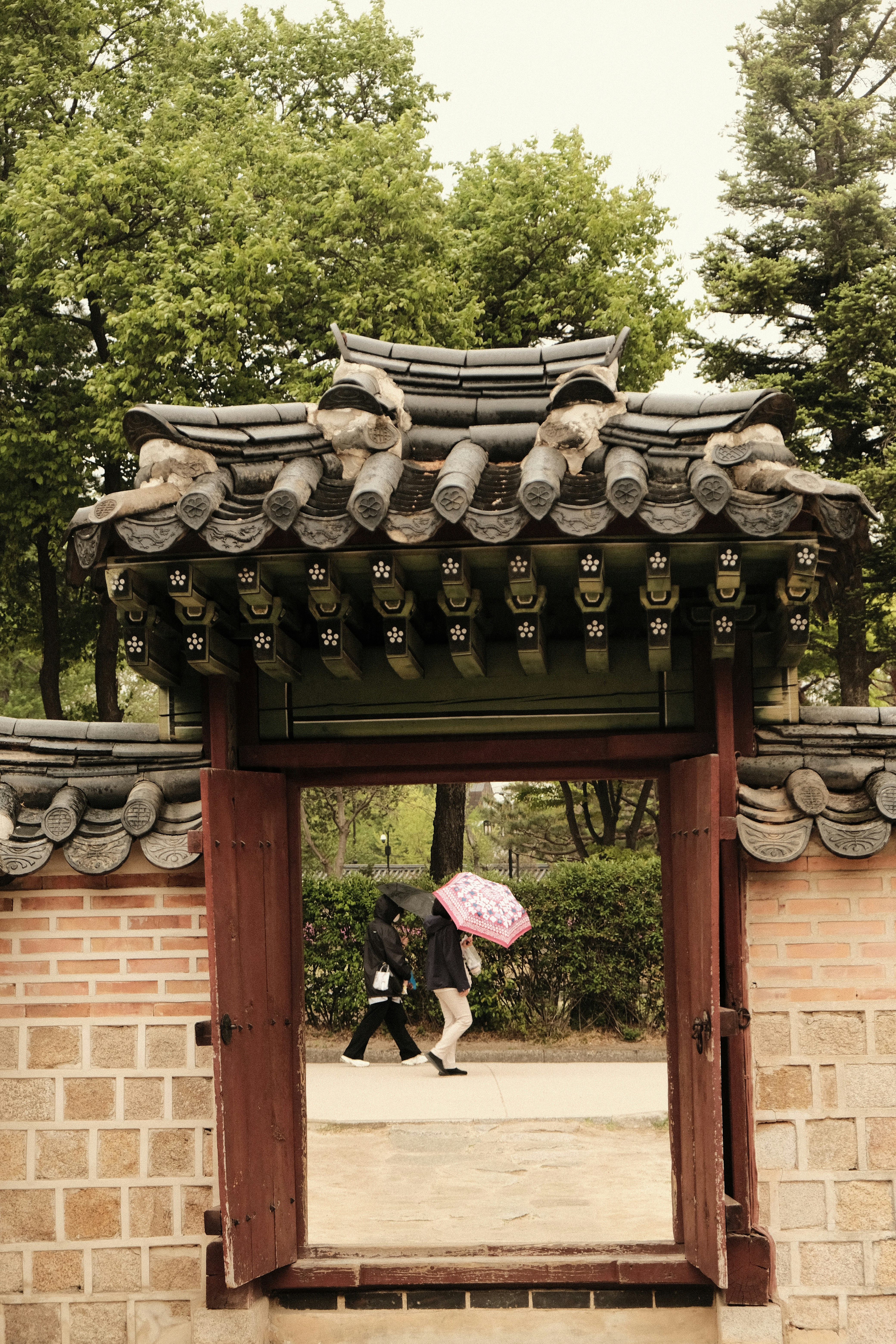 Gateway to a Quiet Moment: Couple Under a Pink Umbrella