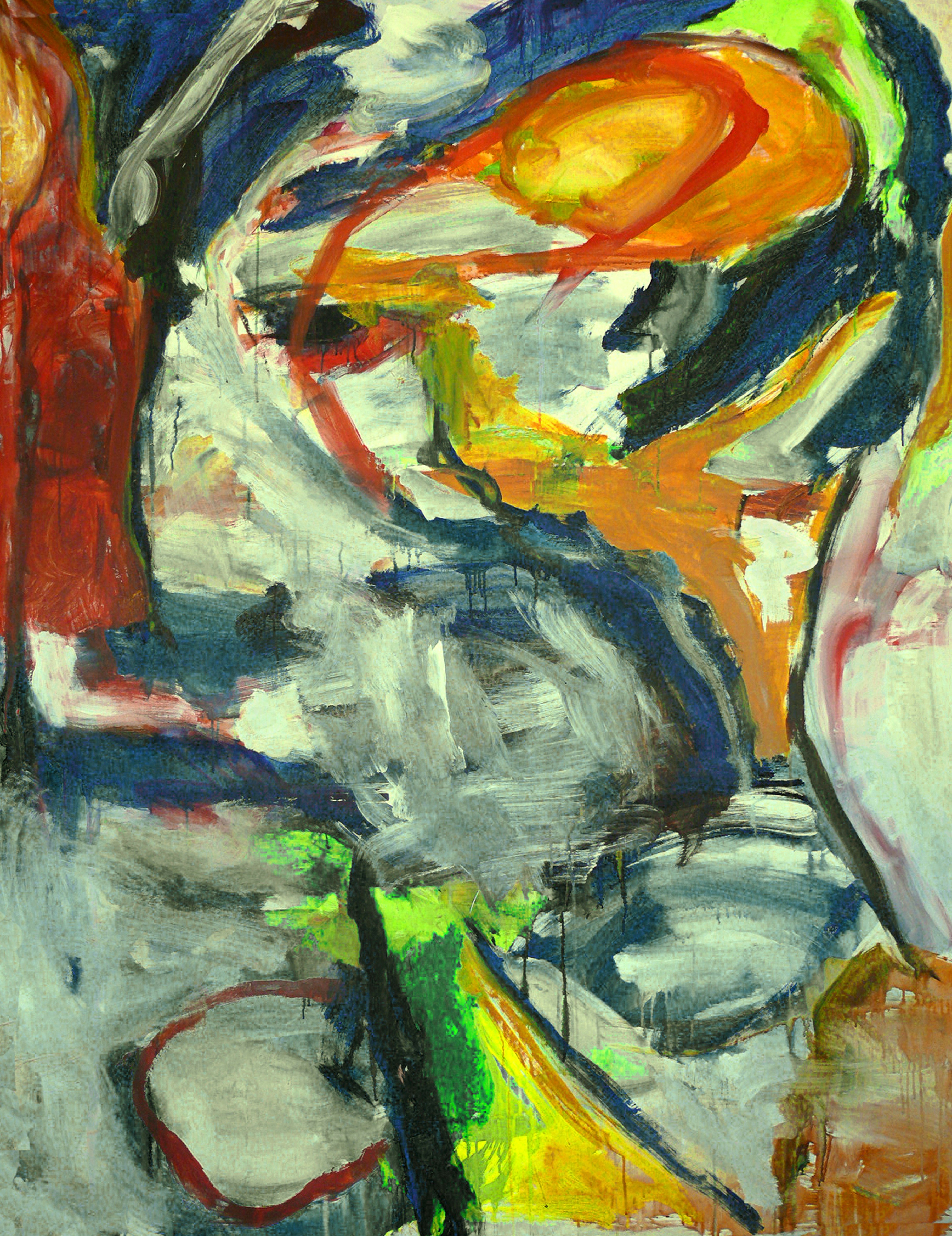 Energetic Vortex: Bold Strokes Converge in Abstract Portrait of Motion