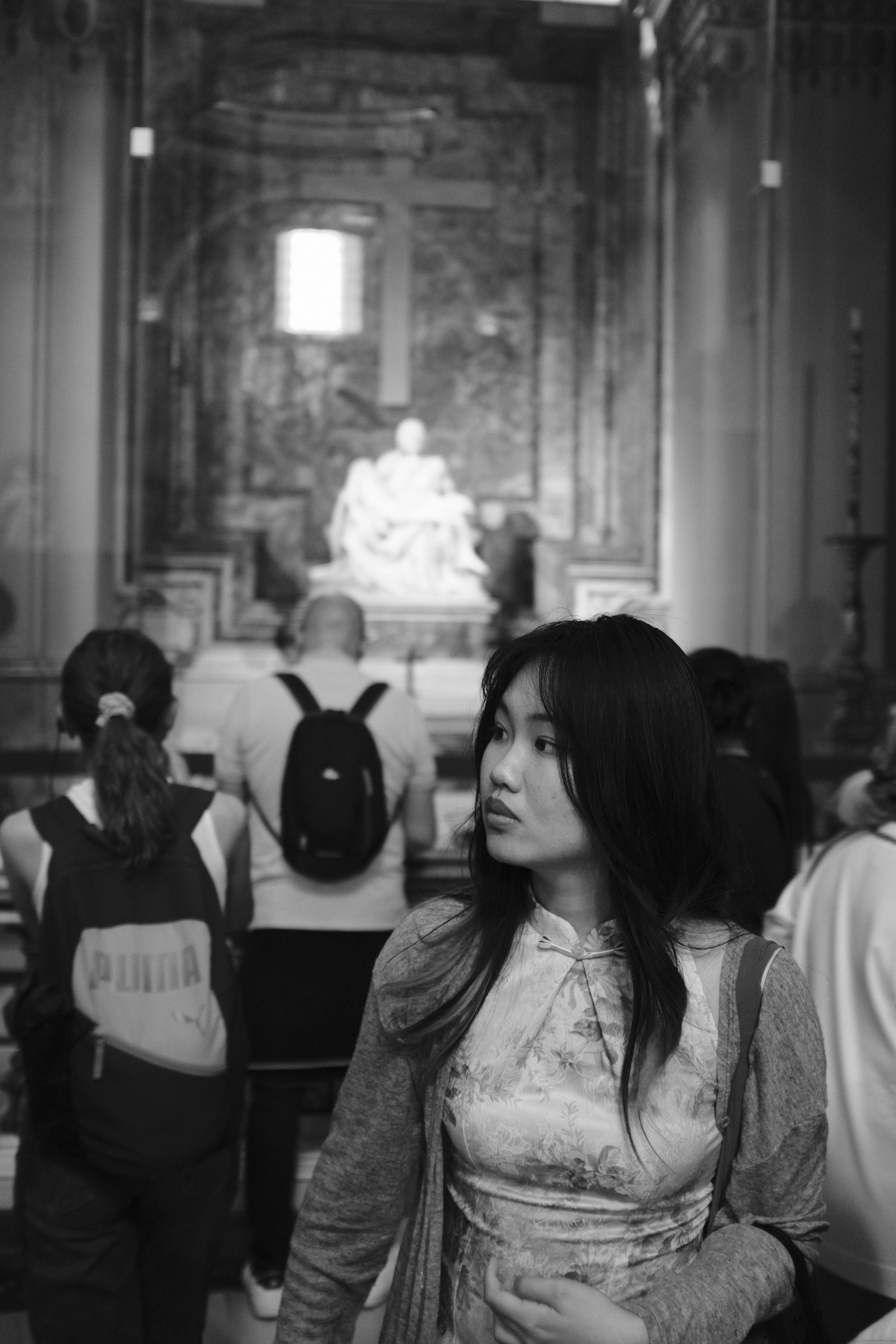 Portrait in the Hushed Gallery: A Moment by the Statue