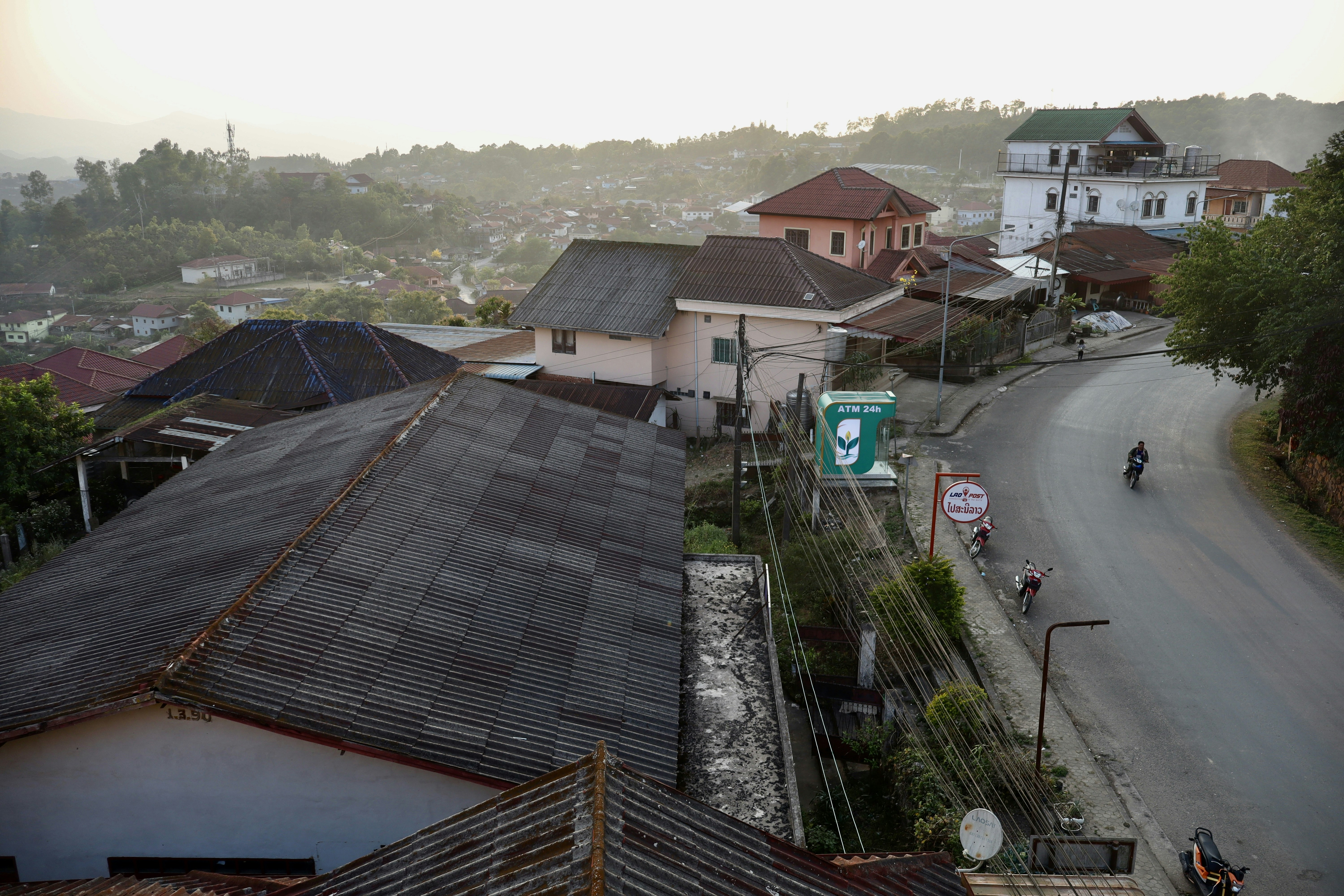 Rooftop Ridge and Winding Street Above a Quiet Hill Town