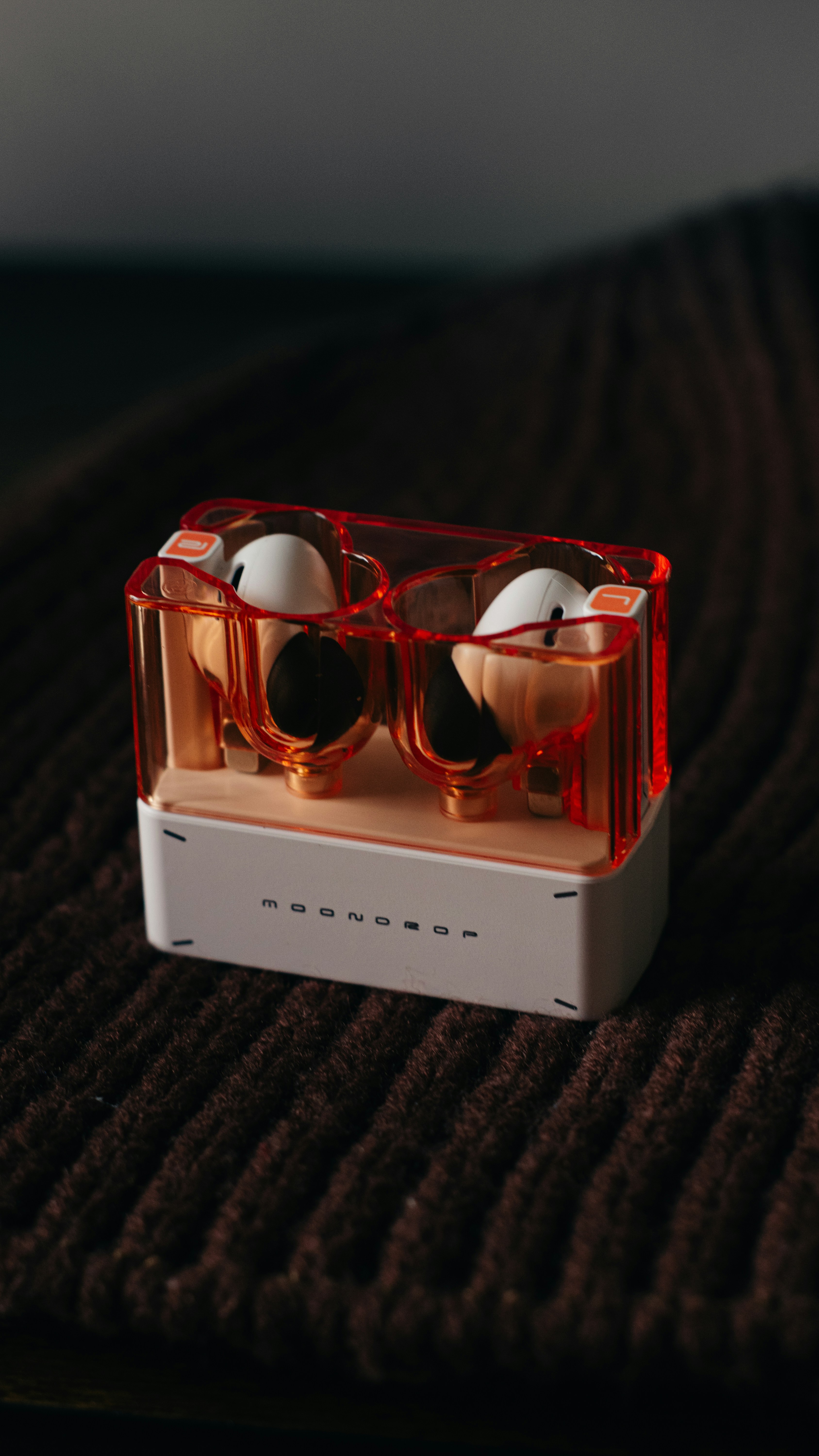 Crimson Glasses: A Close-Up of Color and Craft on Denim Night