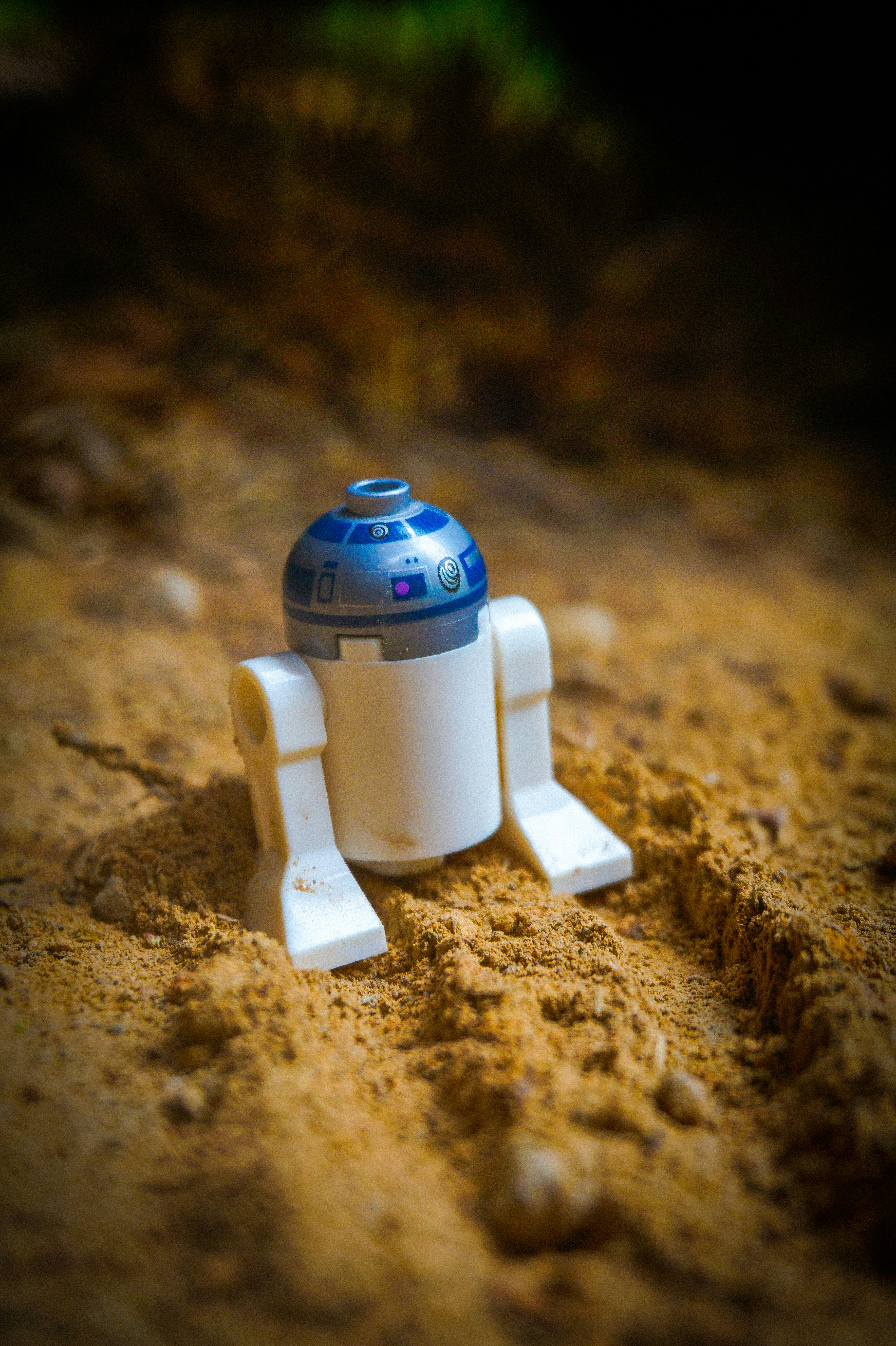 R2-D2 Emerges from the Sand: A Tiny Droid in a Desert Scene
