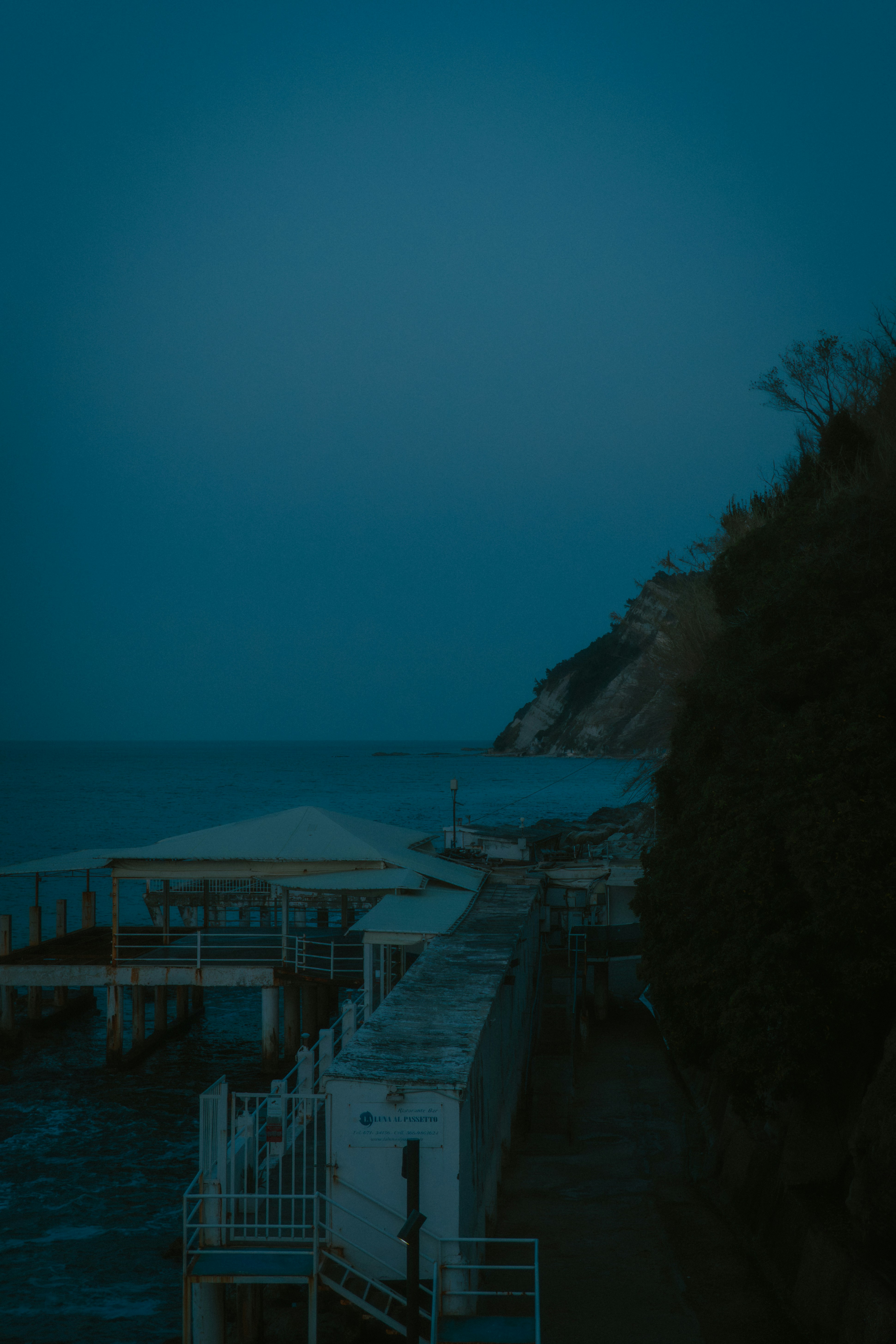Moonlit Pier and Cliffside Edge
