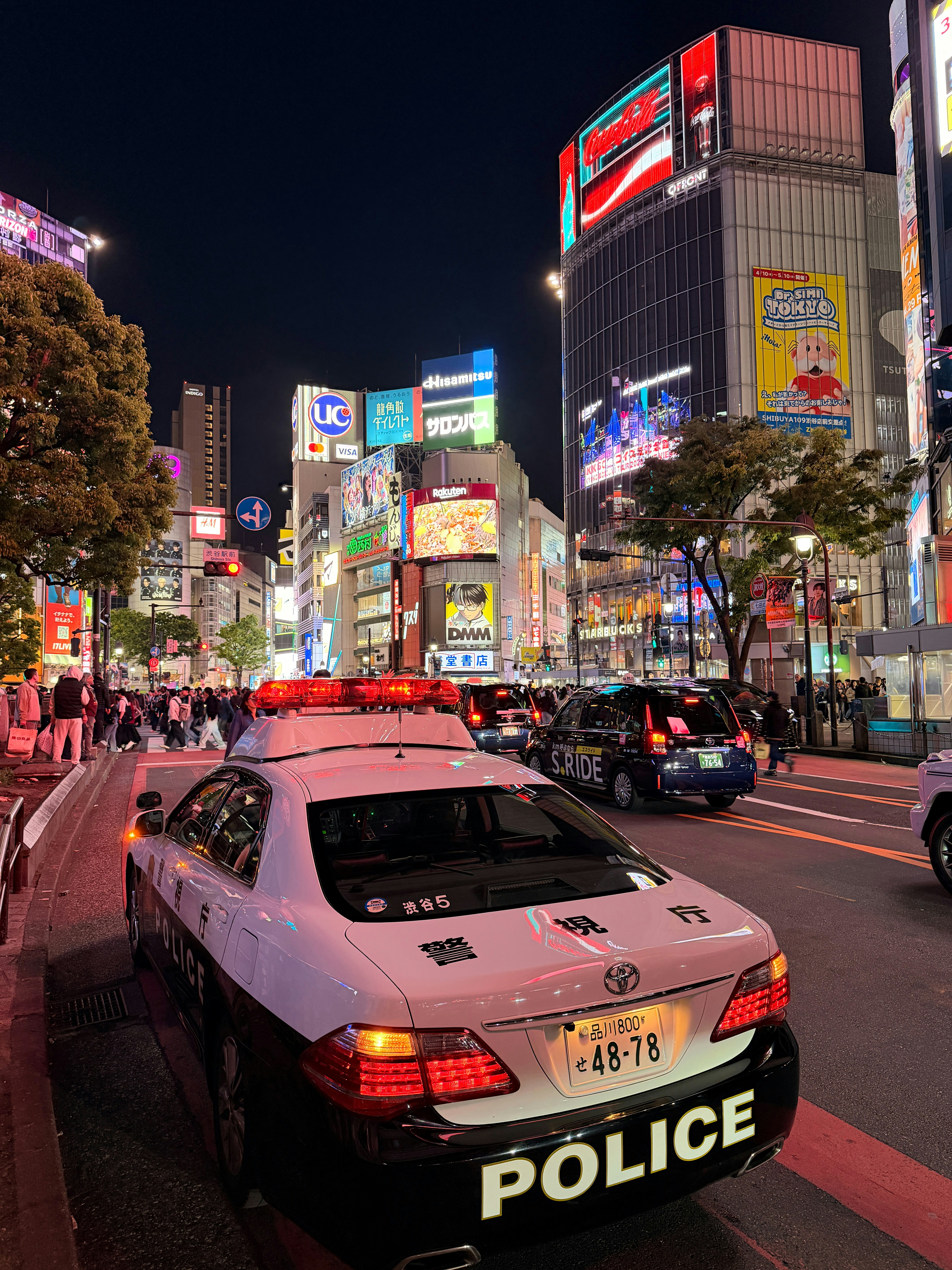 Neon Pulse: Midnight Police Blockade in Osaka’s Electric Night