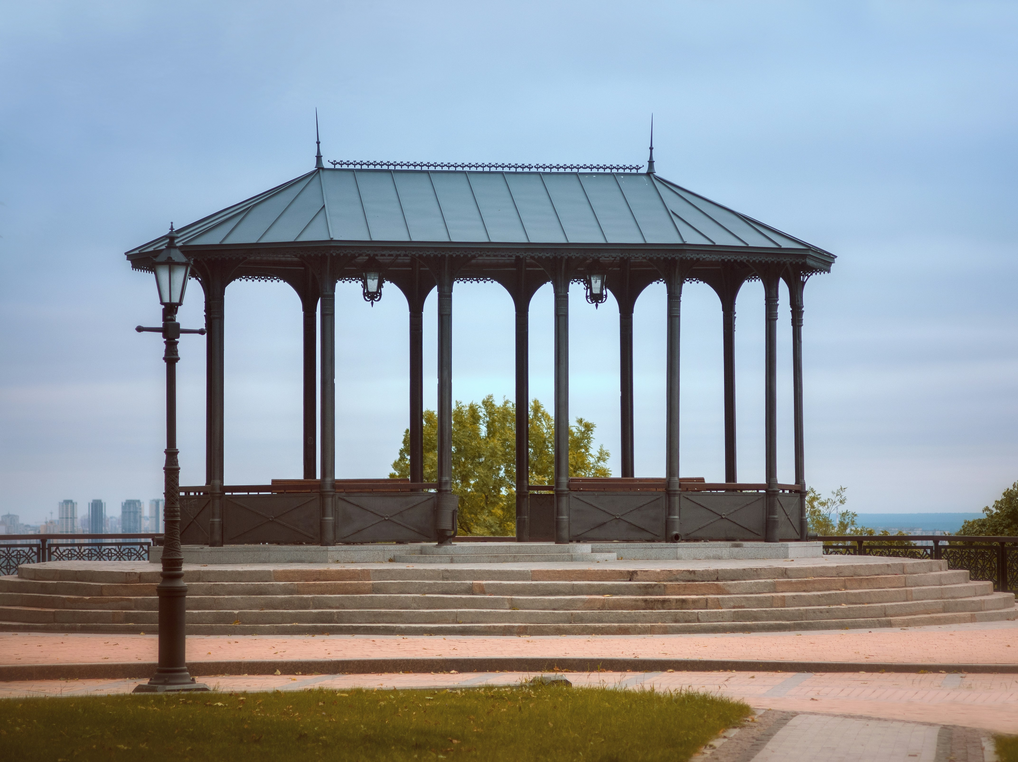 Symmetrical Gazebo Overlooking a Quiet Path