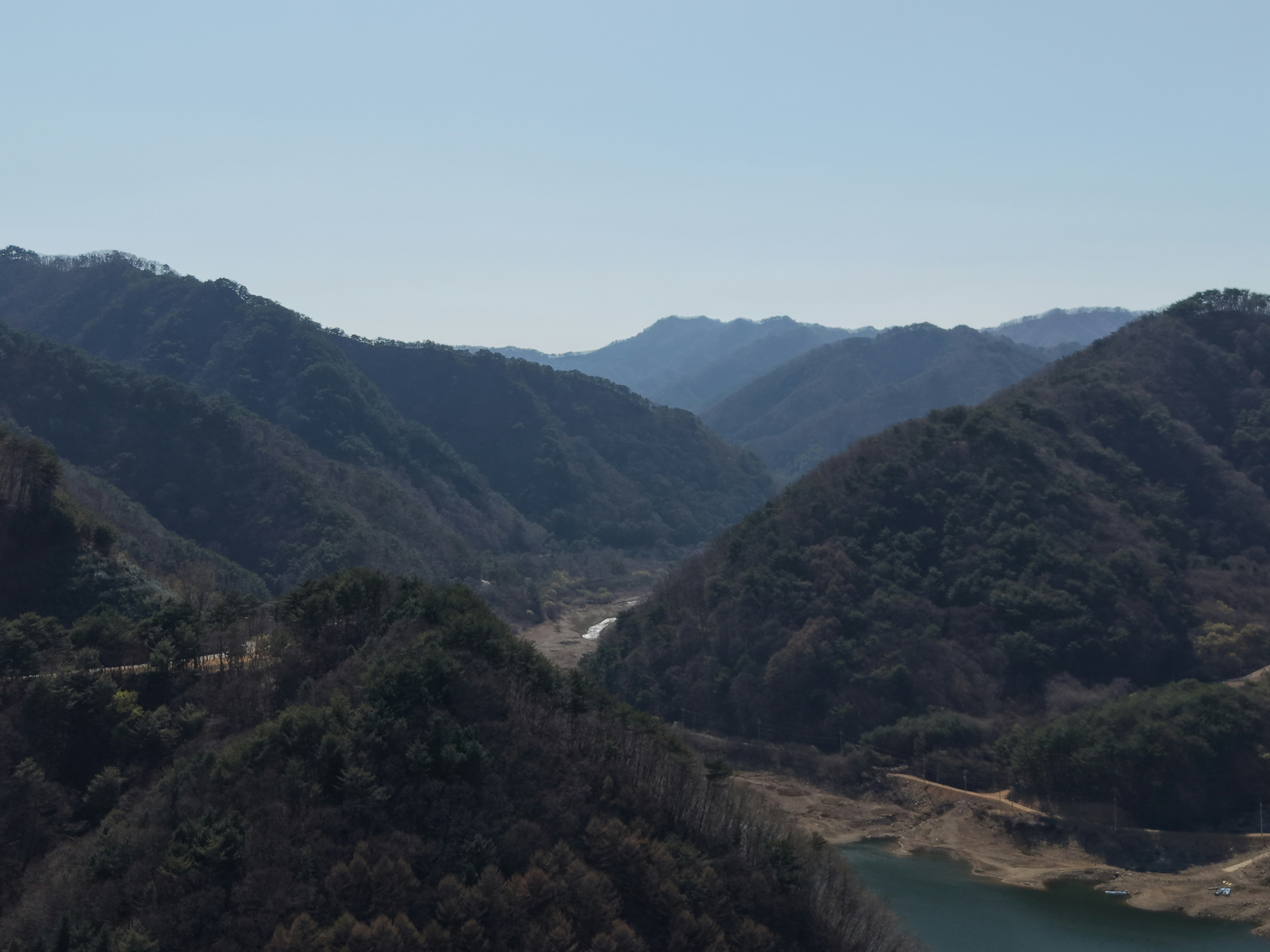 Valley Through the Canopy: Quiet Ridge Under a Clear Sky