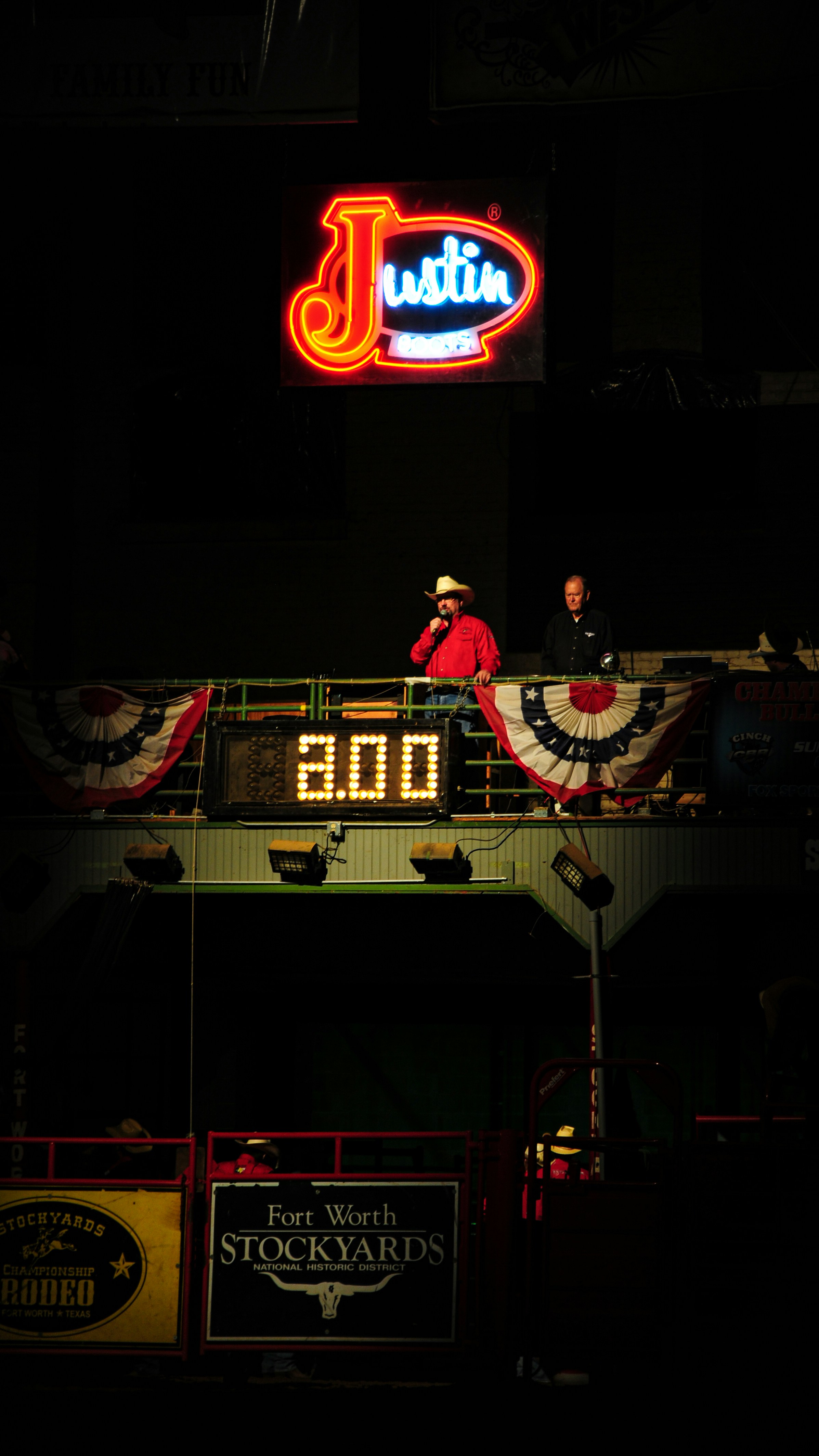 Neon Cowboy on the Dark Balcony