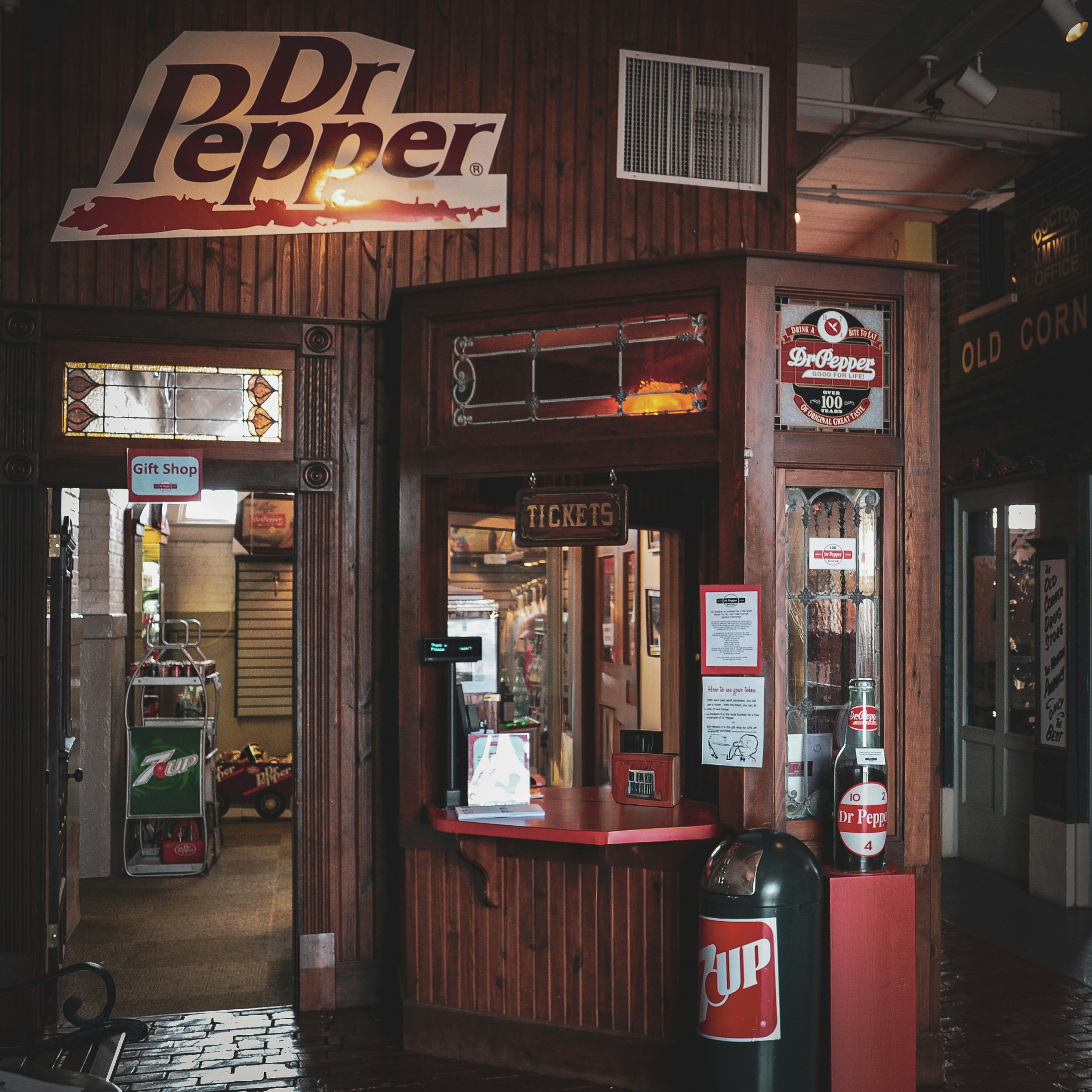 Vintage Dr Pepper Ticket Booth in a Nostalgic Shopfront