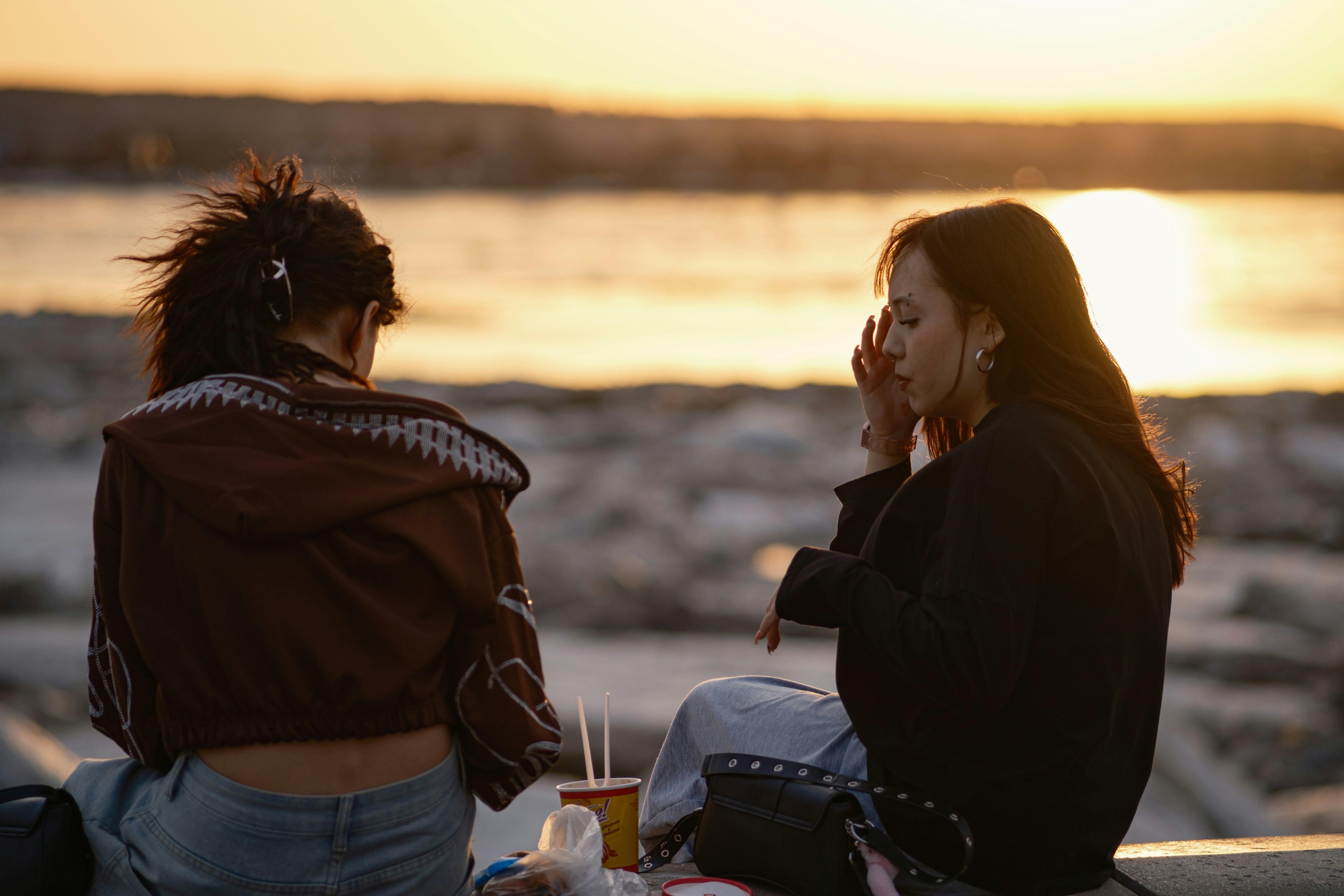 Sunset Parkside: Two Friends Share a Quiet Moment