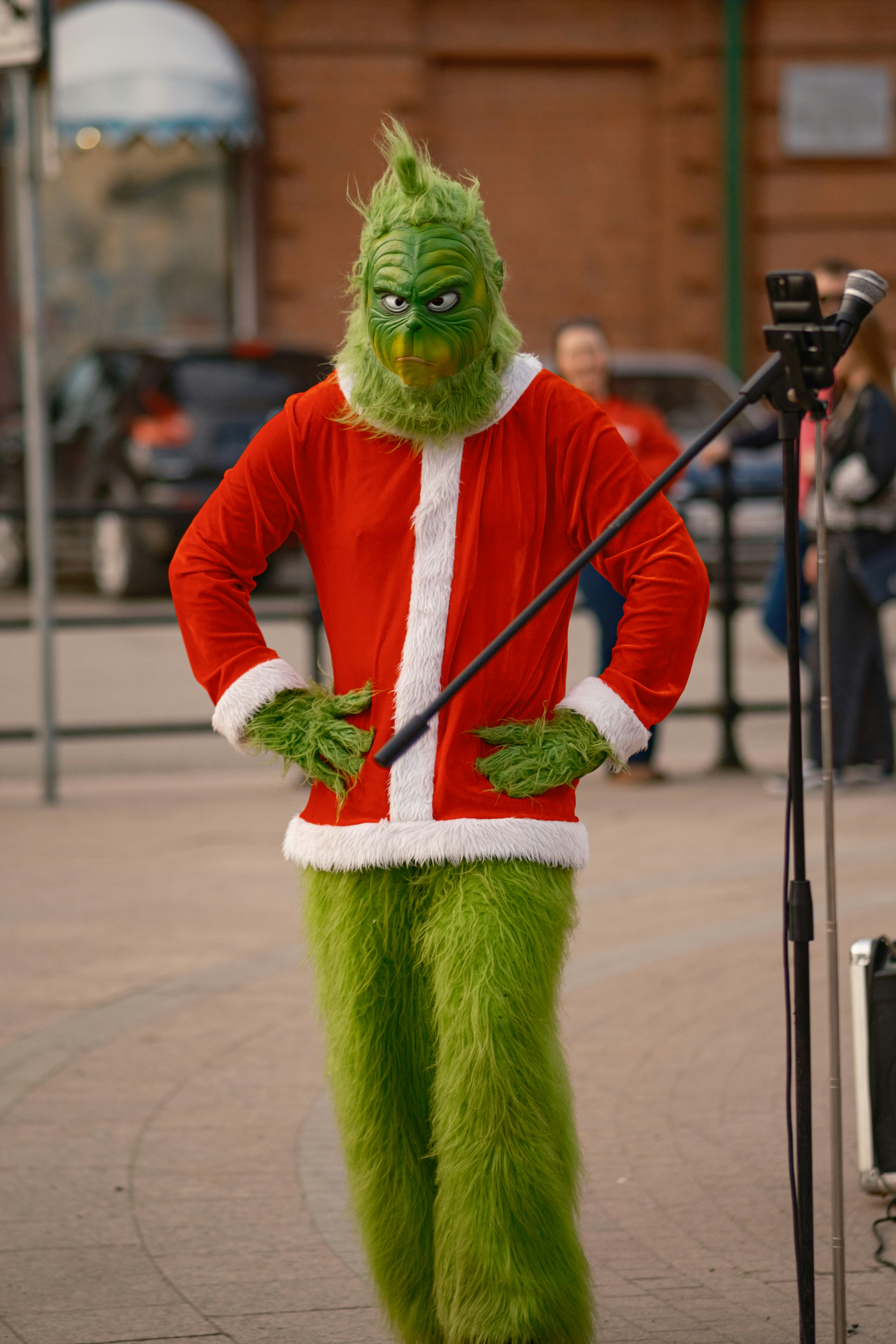 Green Grin in Red Trim: A Grinchish Street Moment