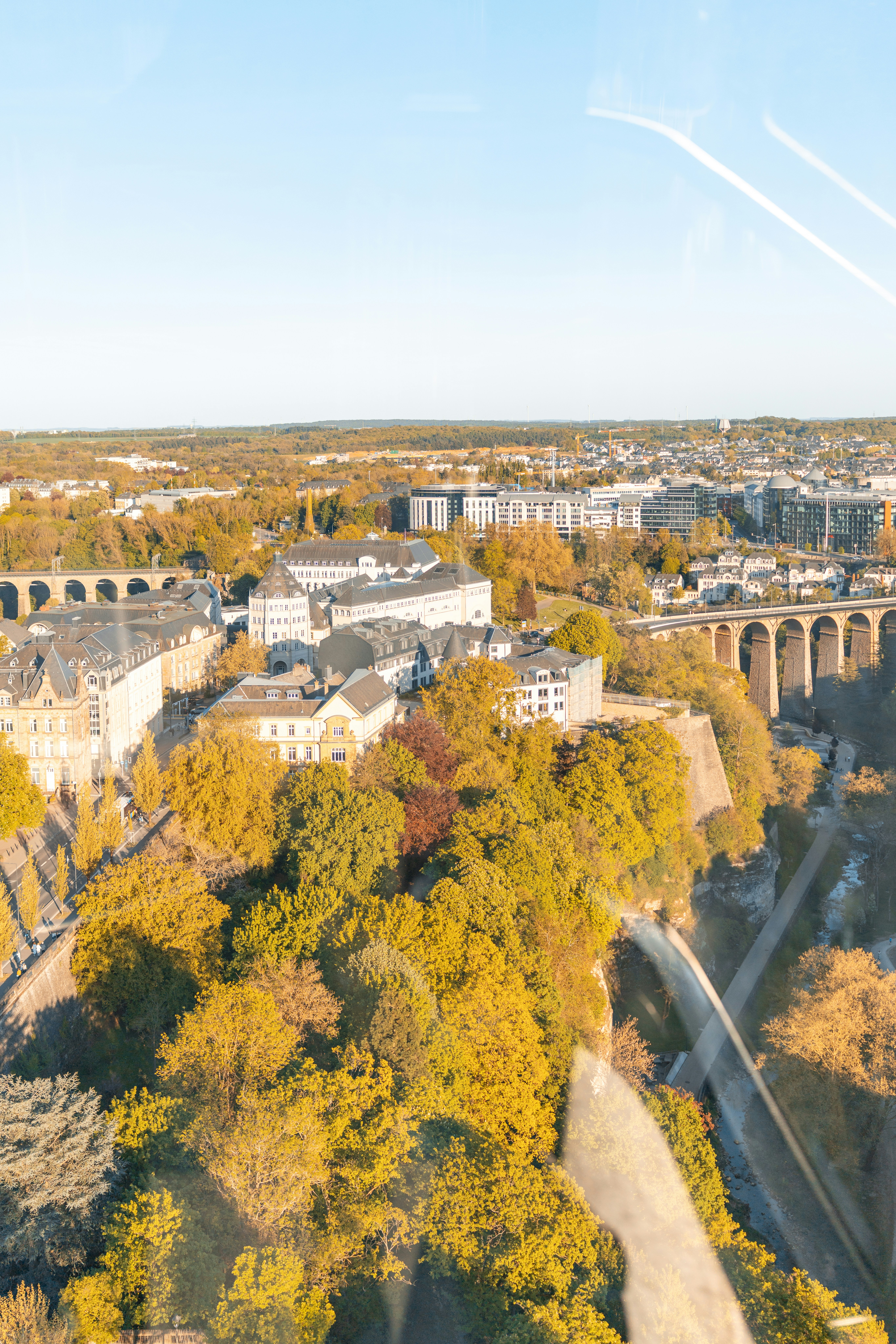 Autumn City Panorama from a Glassed Window