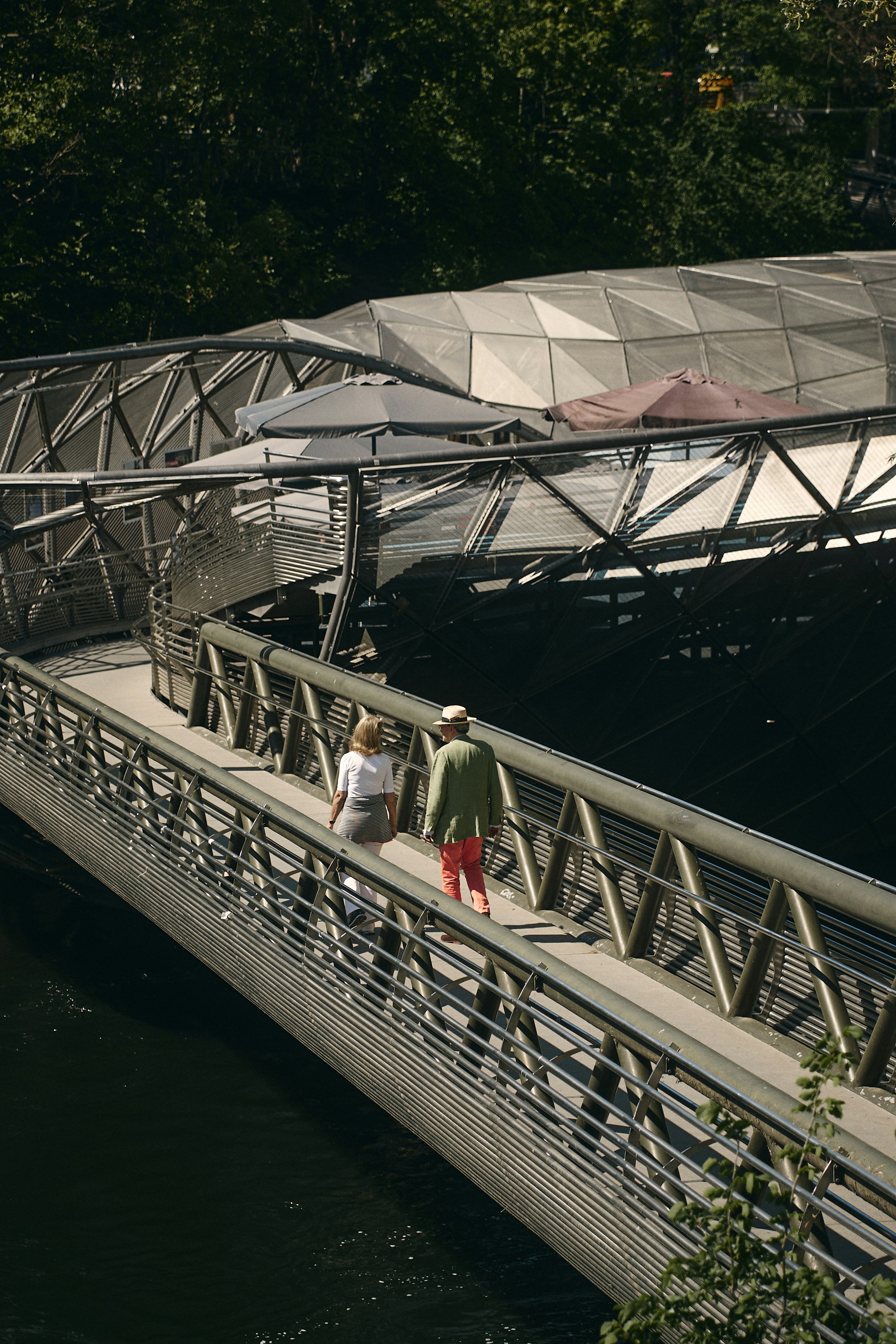 A Quiet Moment on the Pedestrian Walkway Over the River