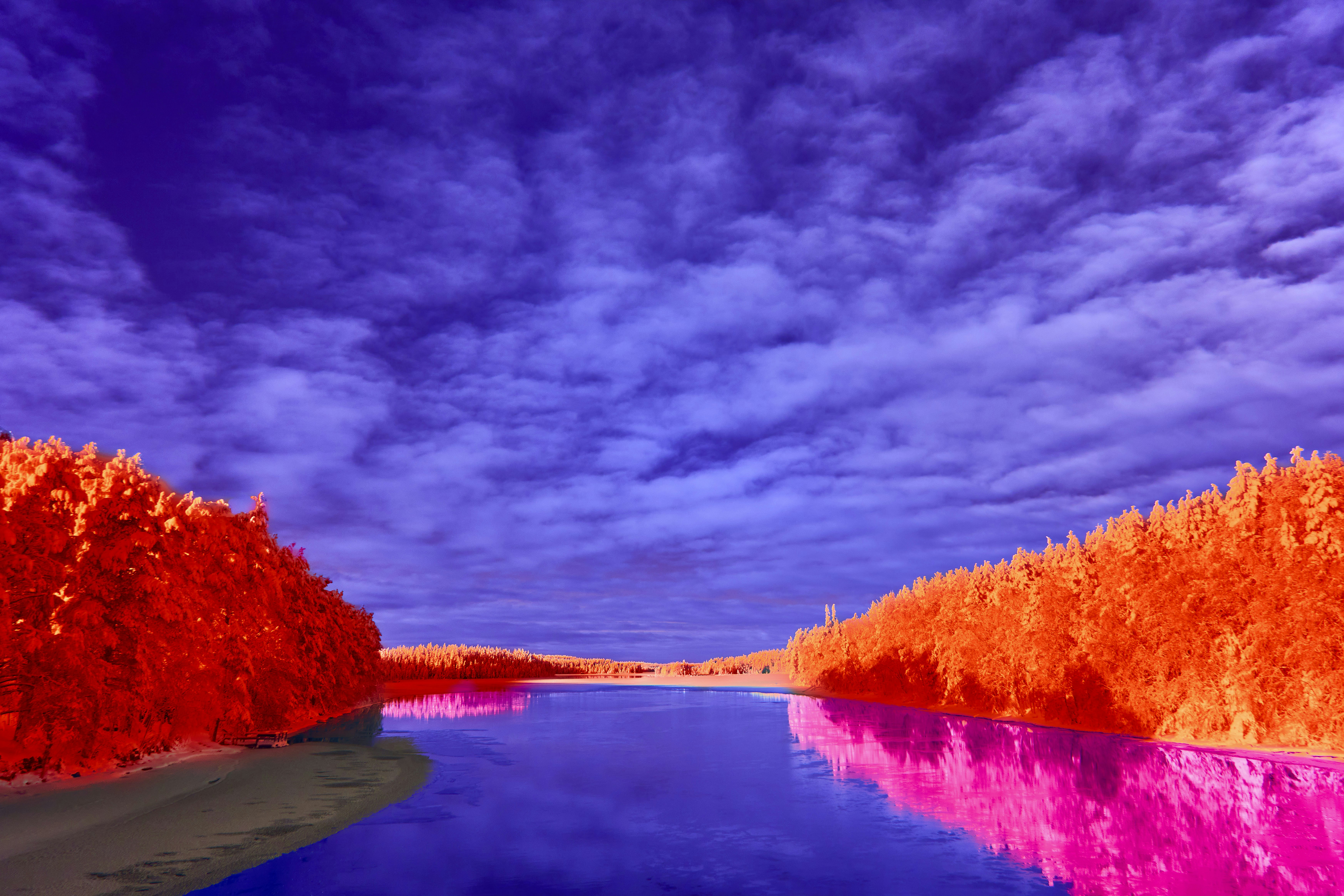Crimson River Horizon under Violet Skies