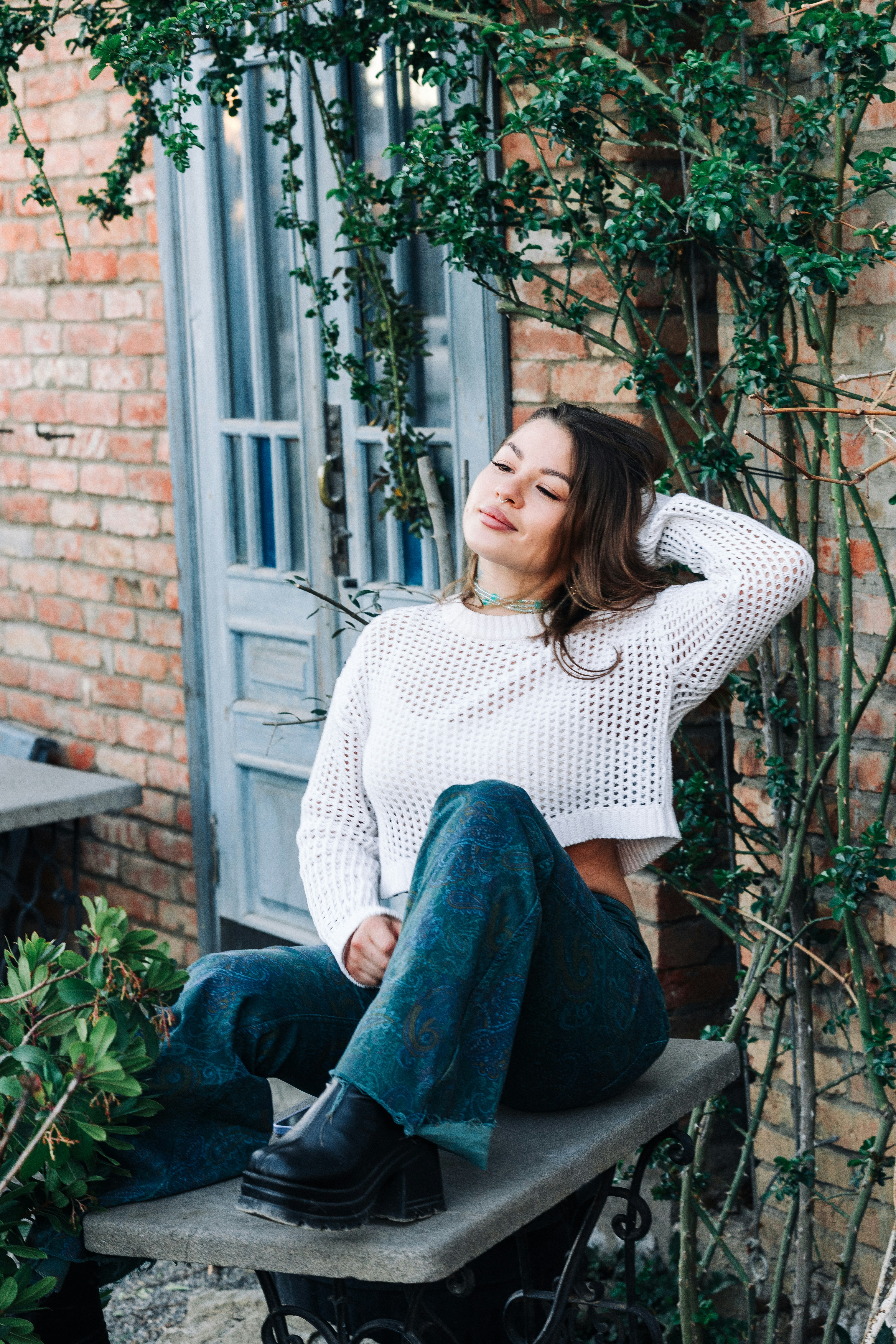 Relaxed Portrait on a Brick Terrace with Ivy