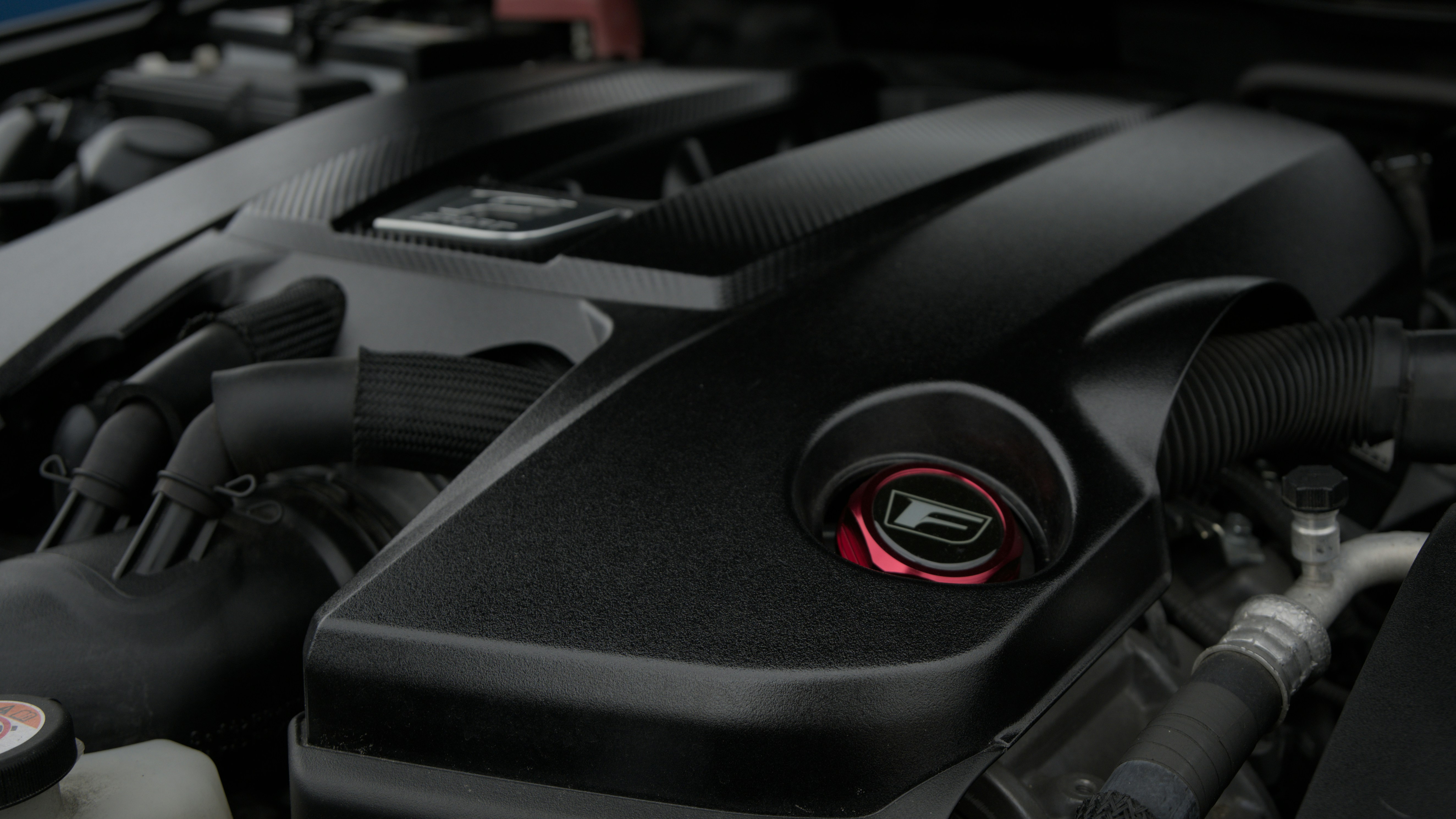 Engine Crest: The Red Cap of Power Under Grained Black Metal