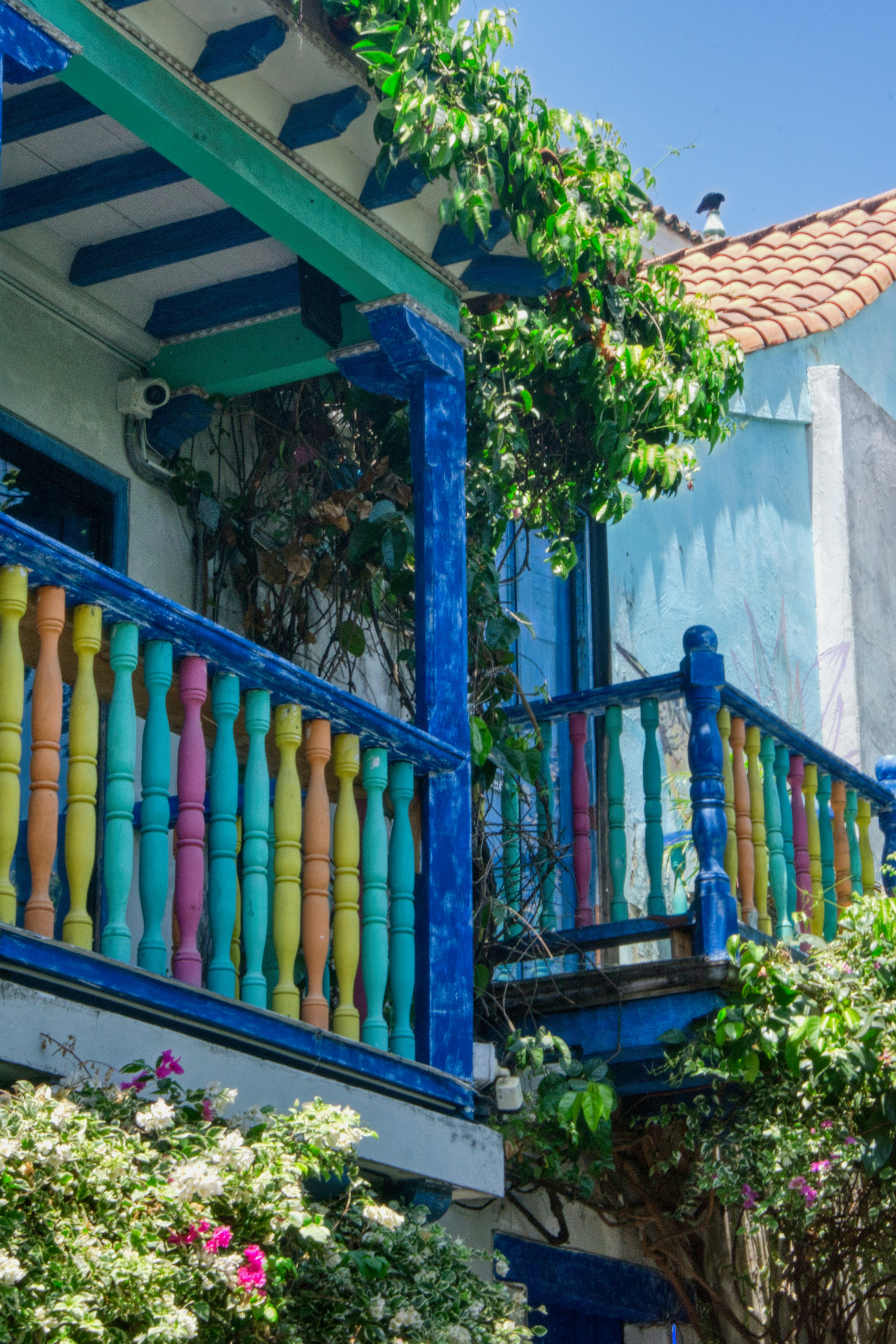 Colorful Balcony of a Sunlit Courtyard