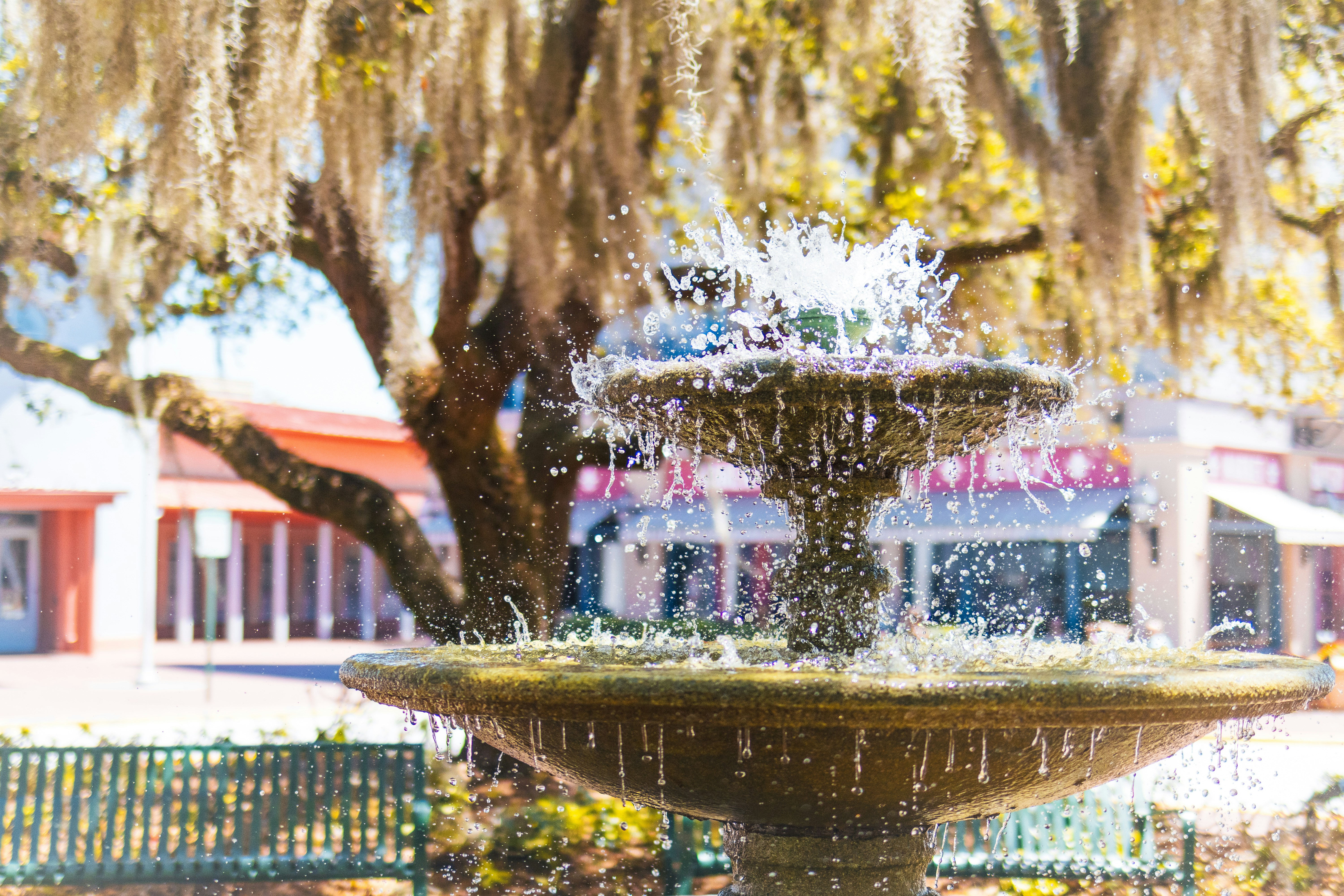 Sunlit Fountain in a Quiet Plaza