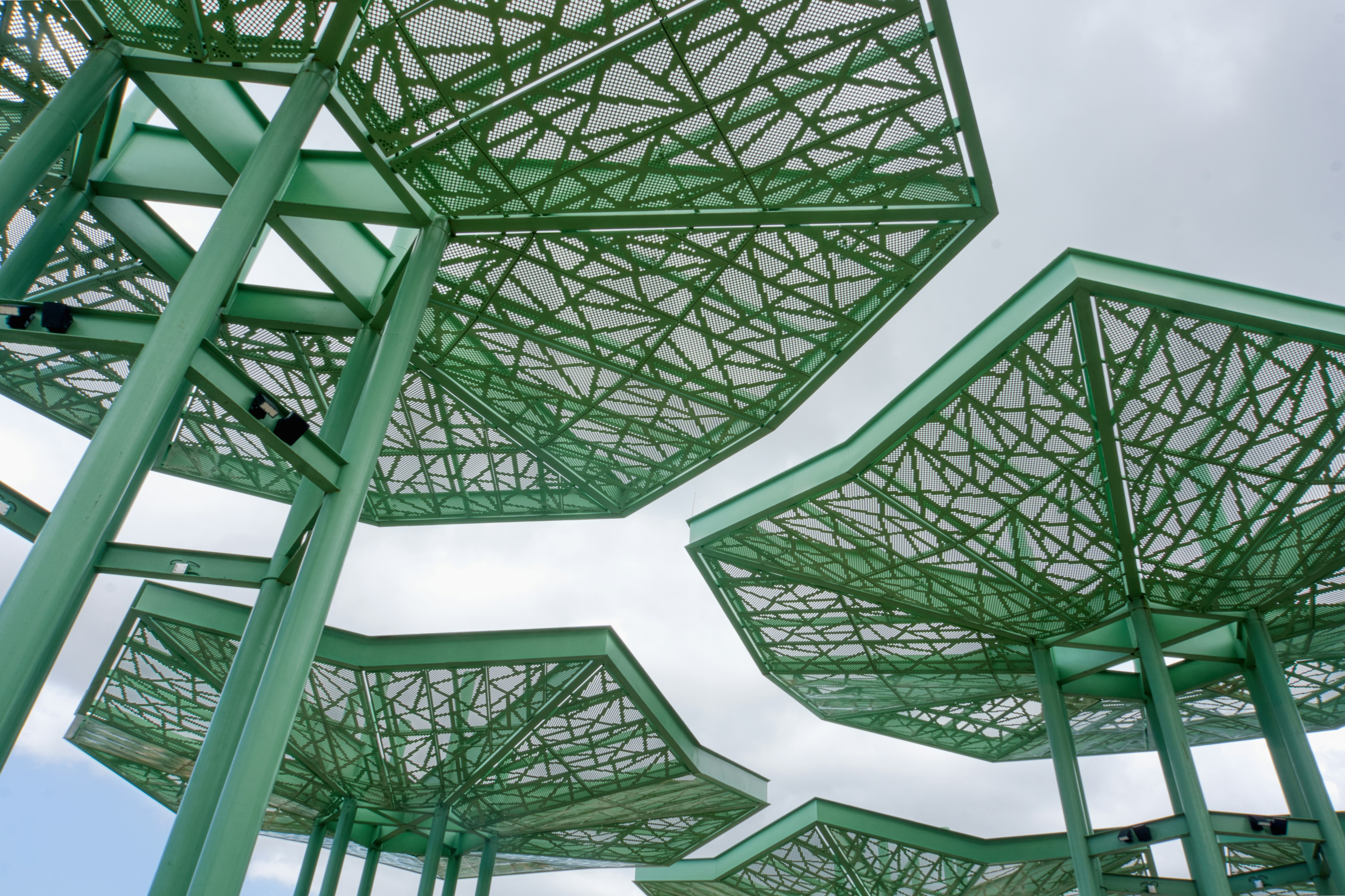 Green Geometric Canopy Structure Overhead