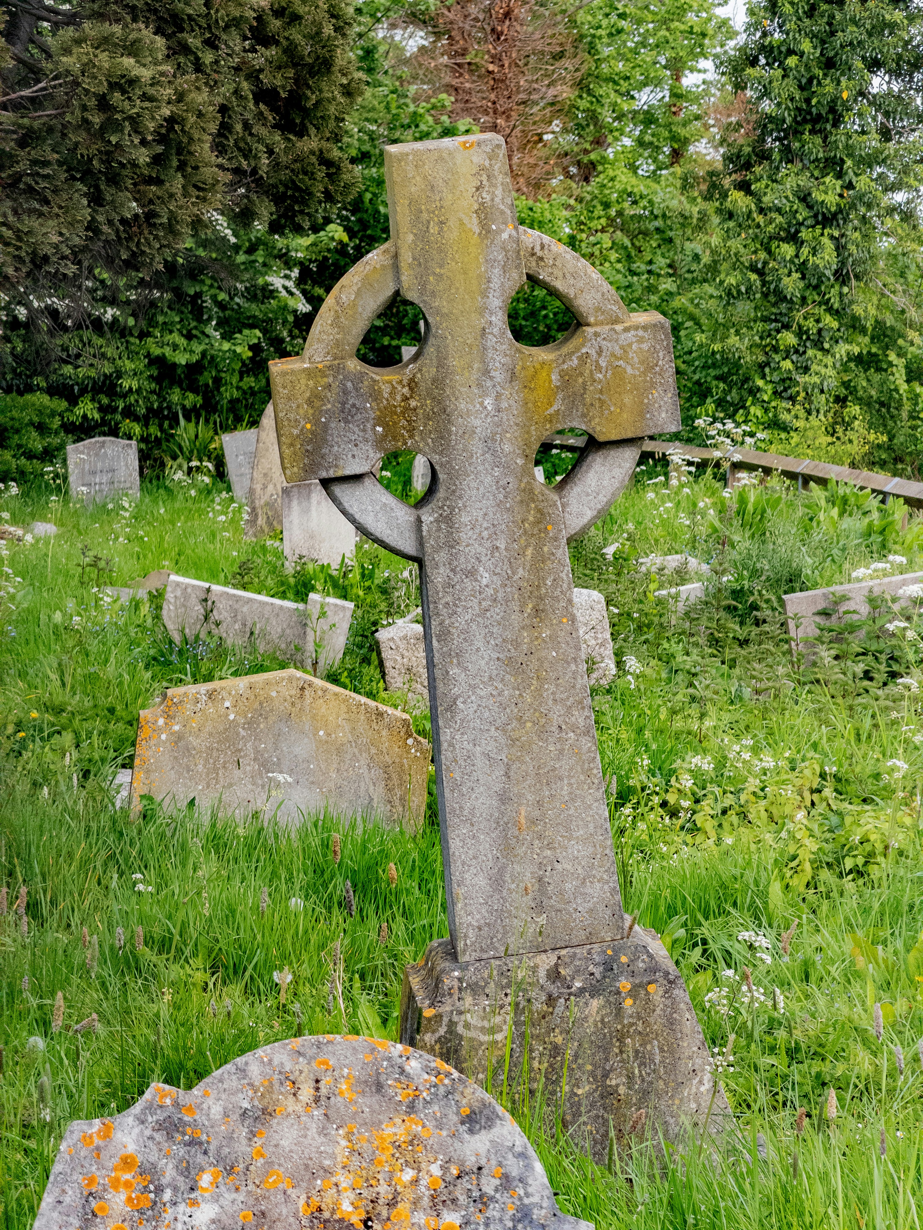 Weathered Celtic Cross in a Quiet Cemetery