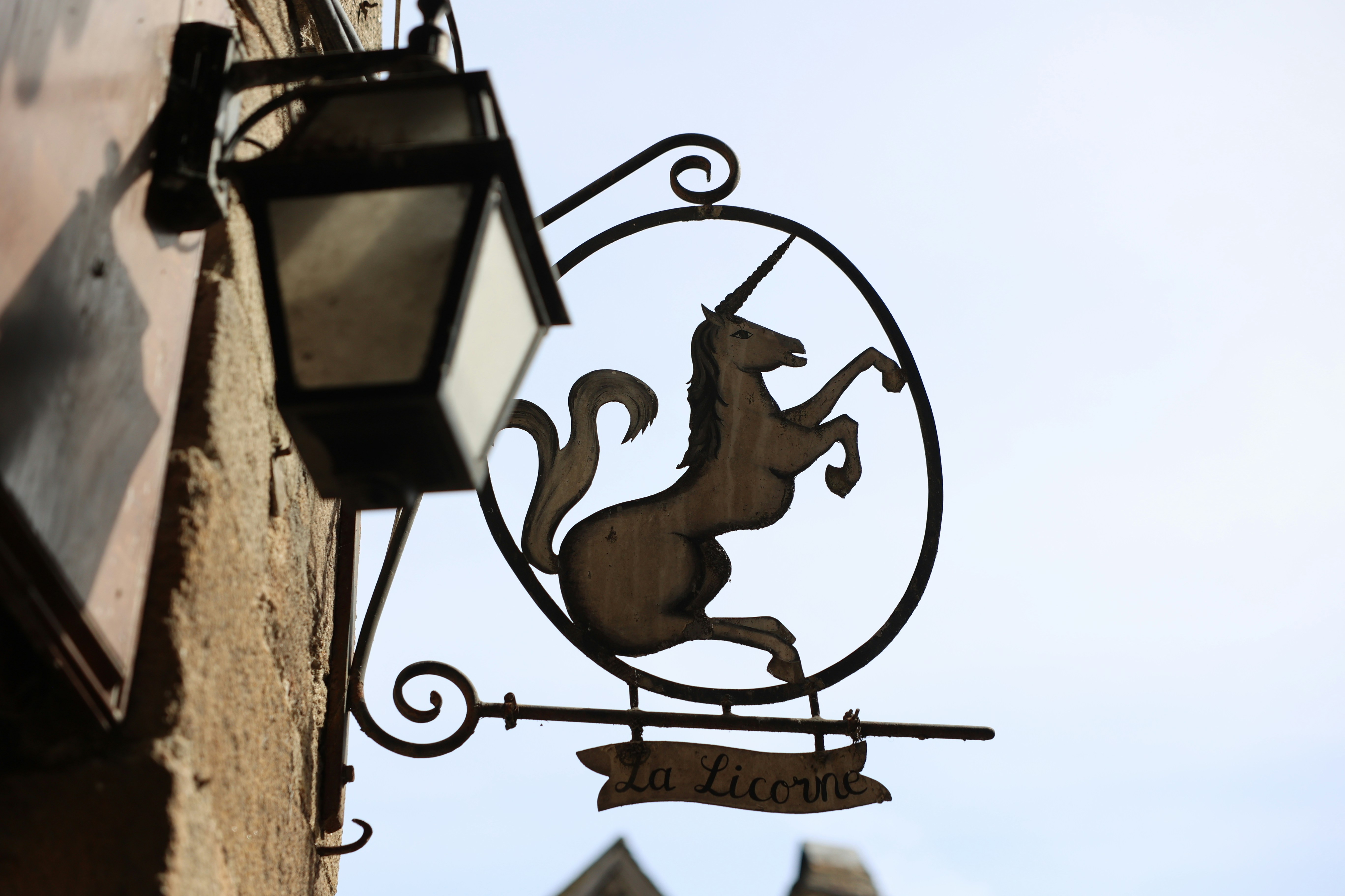 Guarded in Iron: A Horse Emblem Swinging Against a Stone Lantern