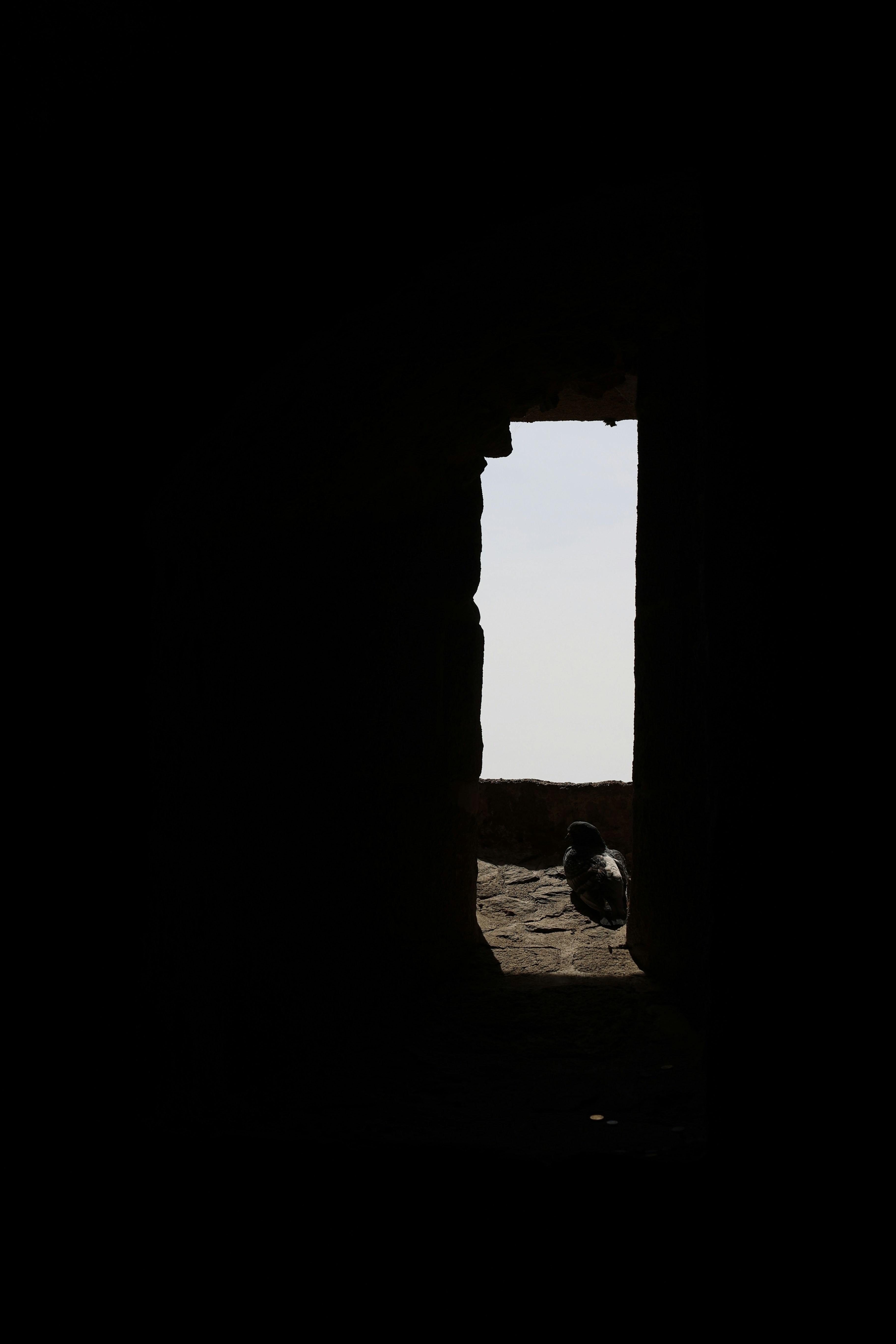 Beacon in the Doorway: A Distant Figure in a Darked Corridor