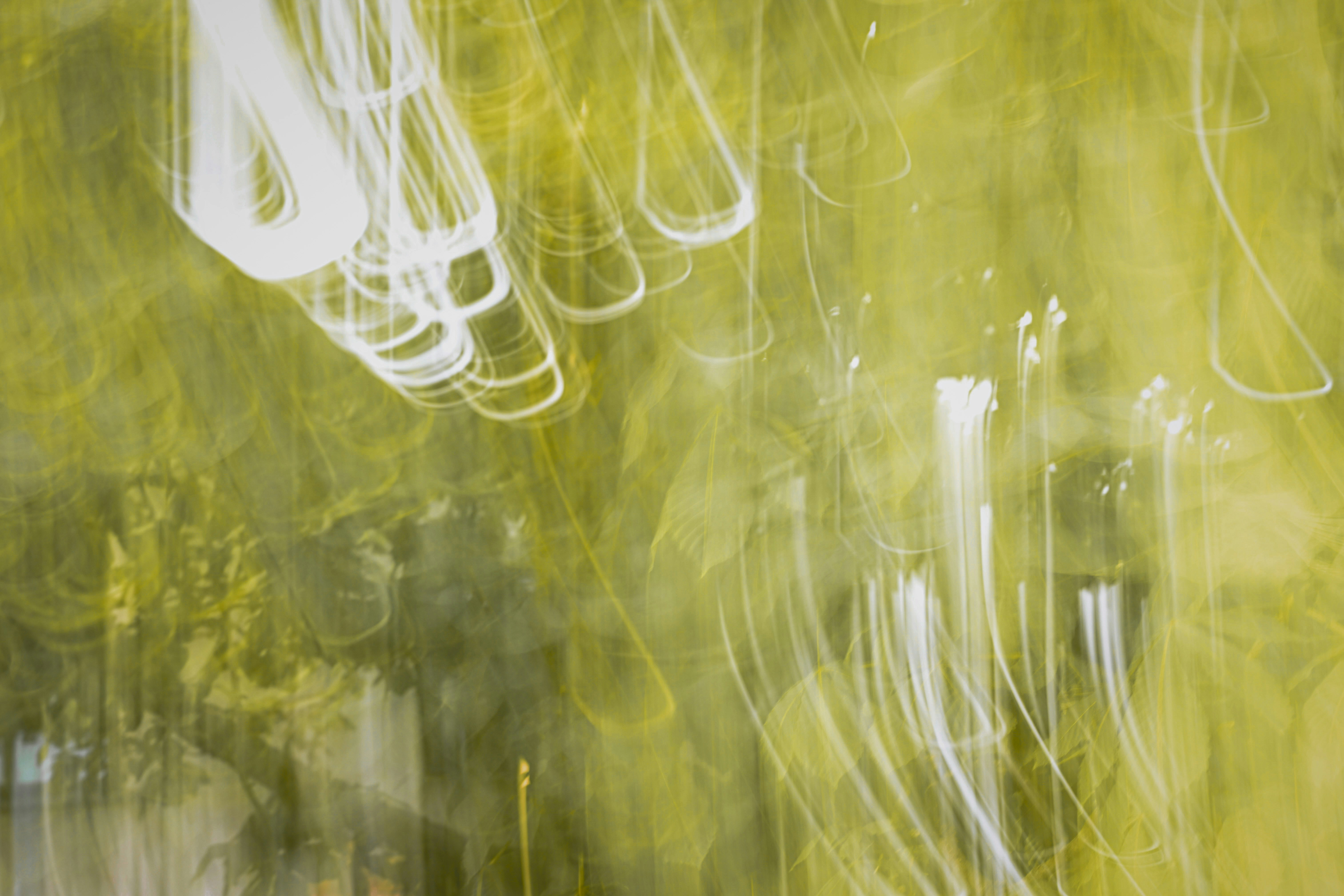 Motion in Light: Abstract Yellow-Green Streaks in a Dreamlike Scene