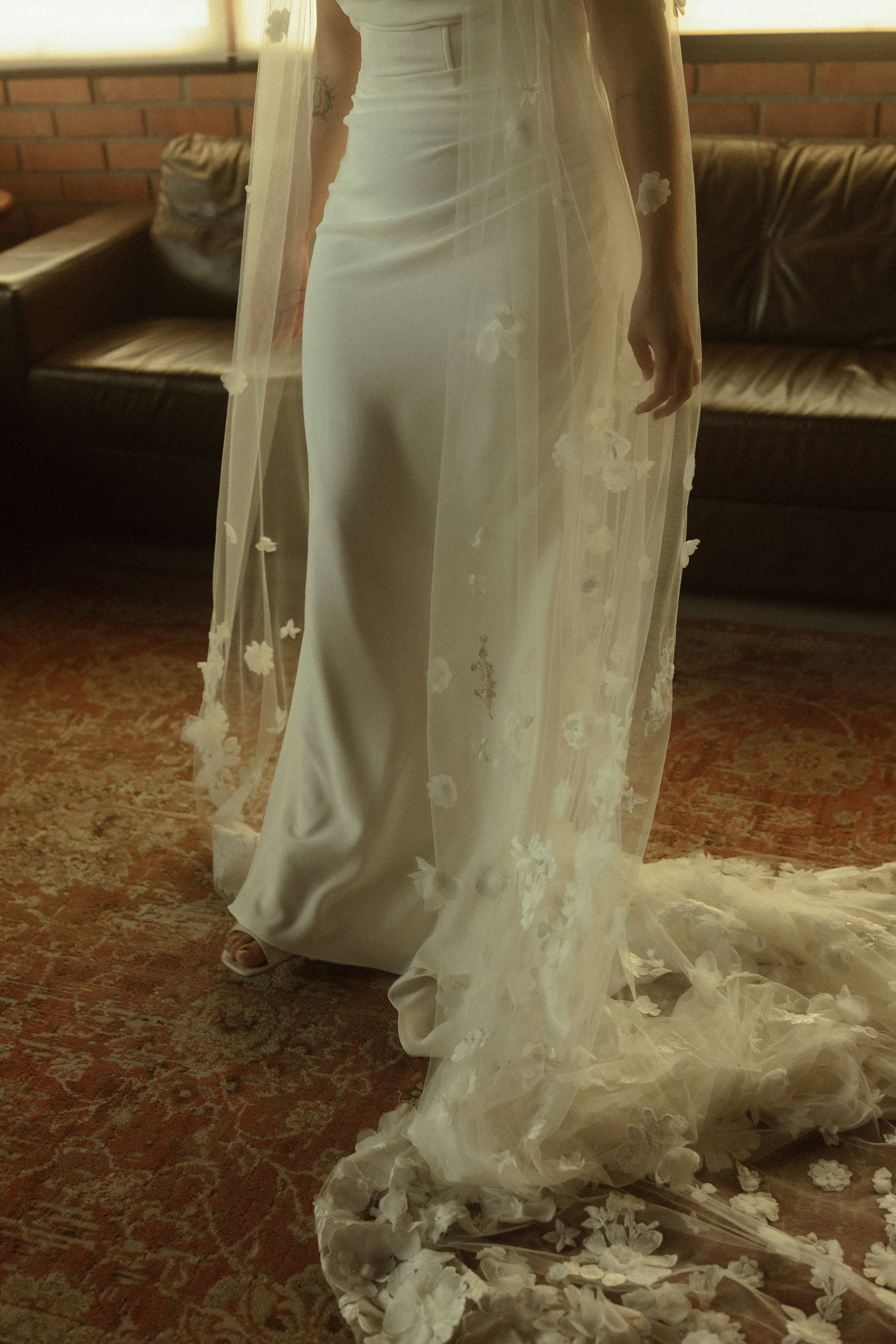 Veiled Bride: lace and light on a velvet stage