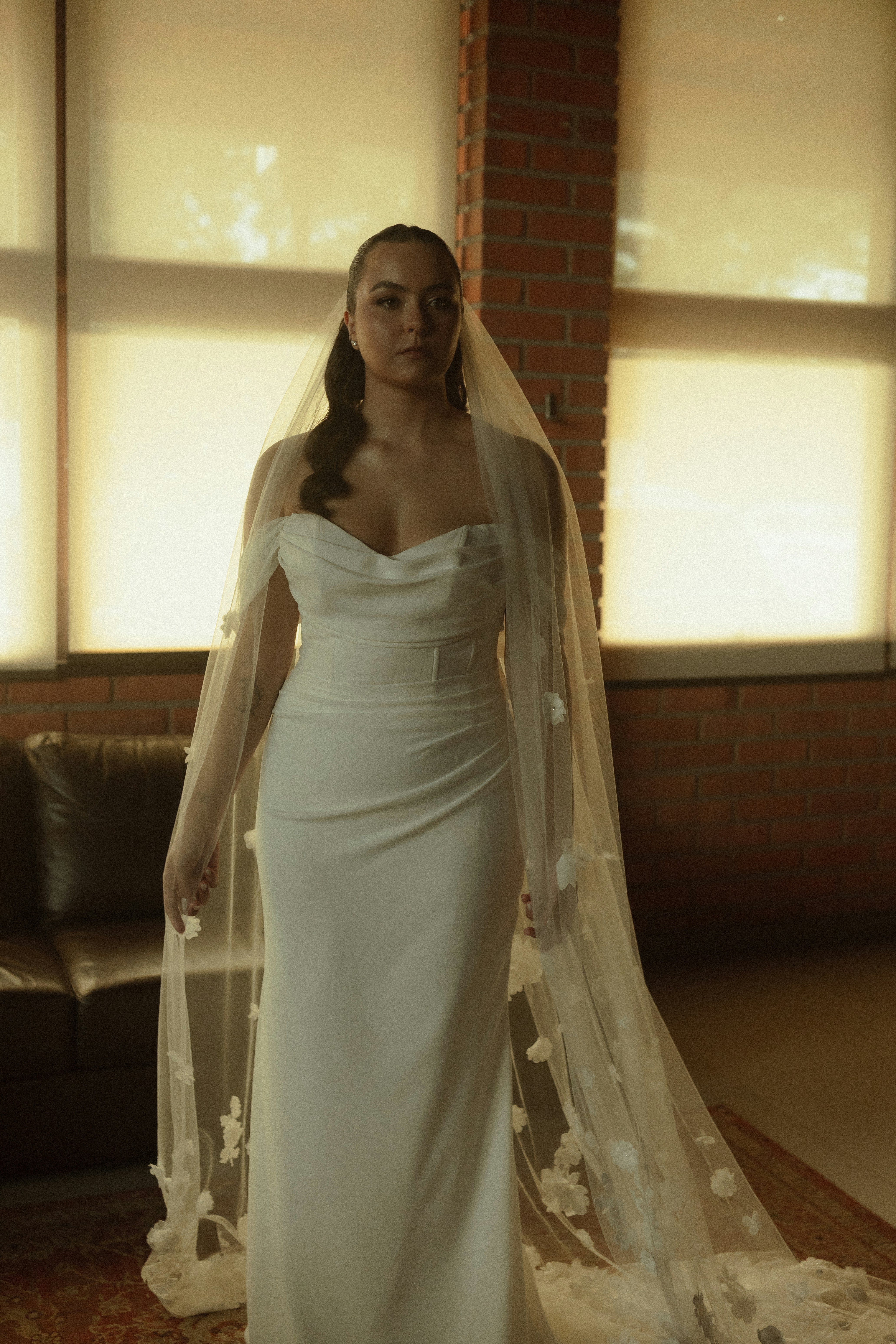 Bride in Soft Light: A Portrait Within an Urban Loft