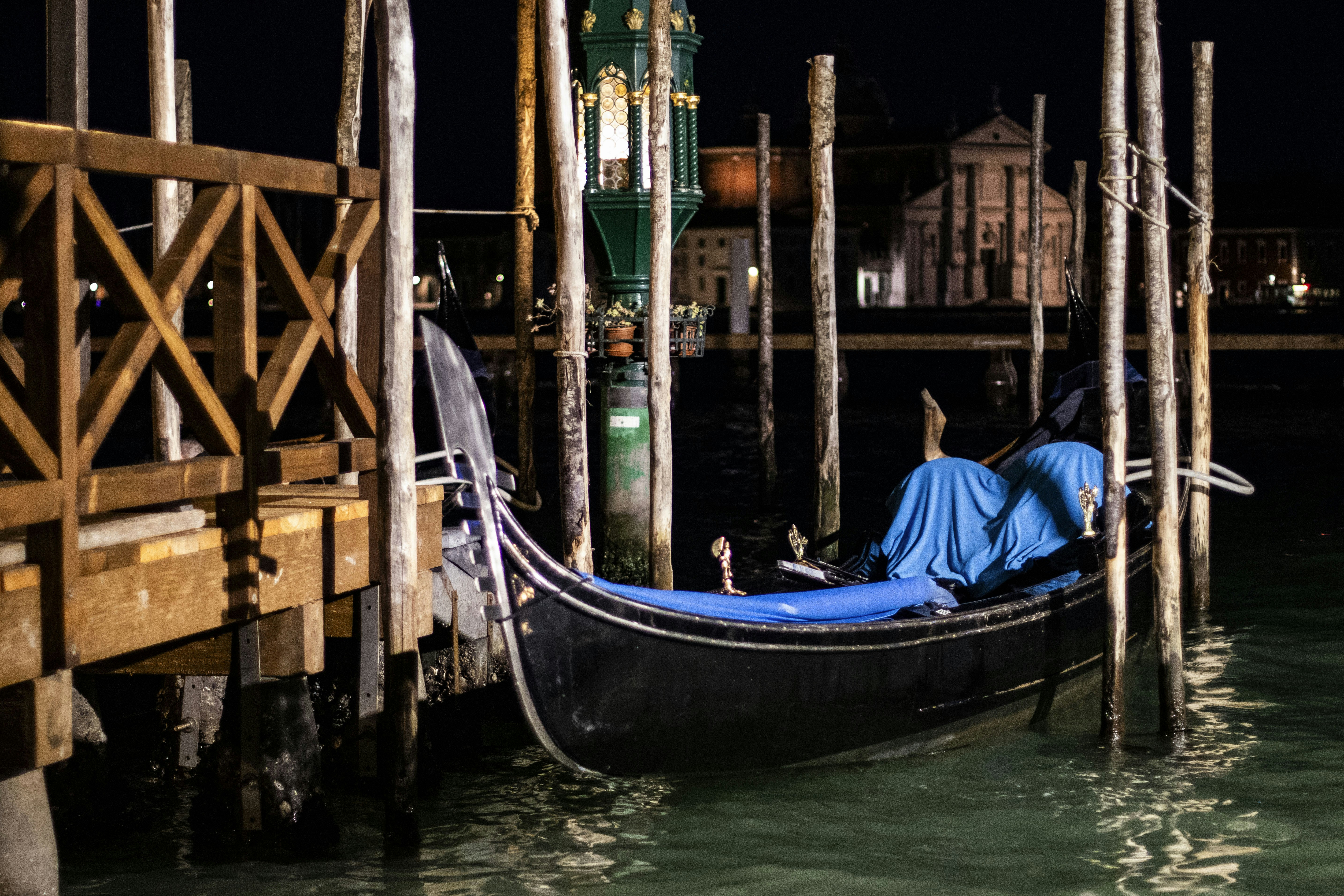 Moonlit Gondola at the Dock