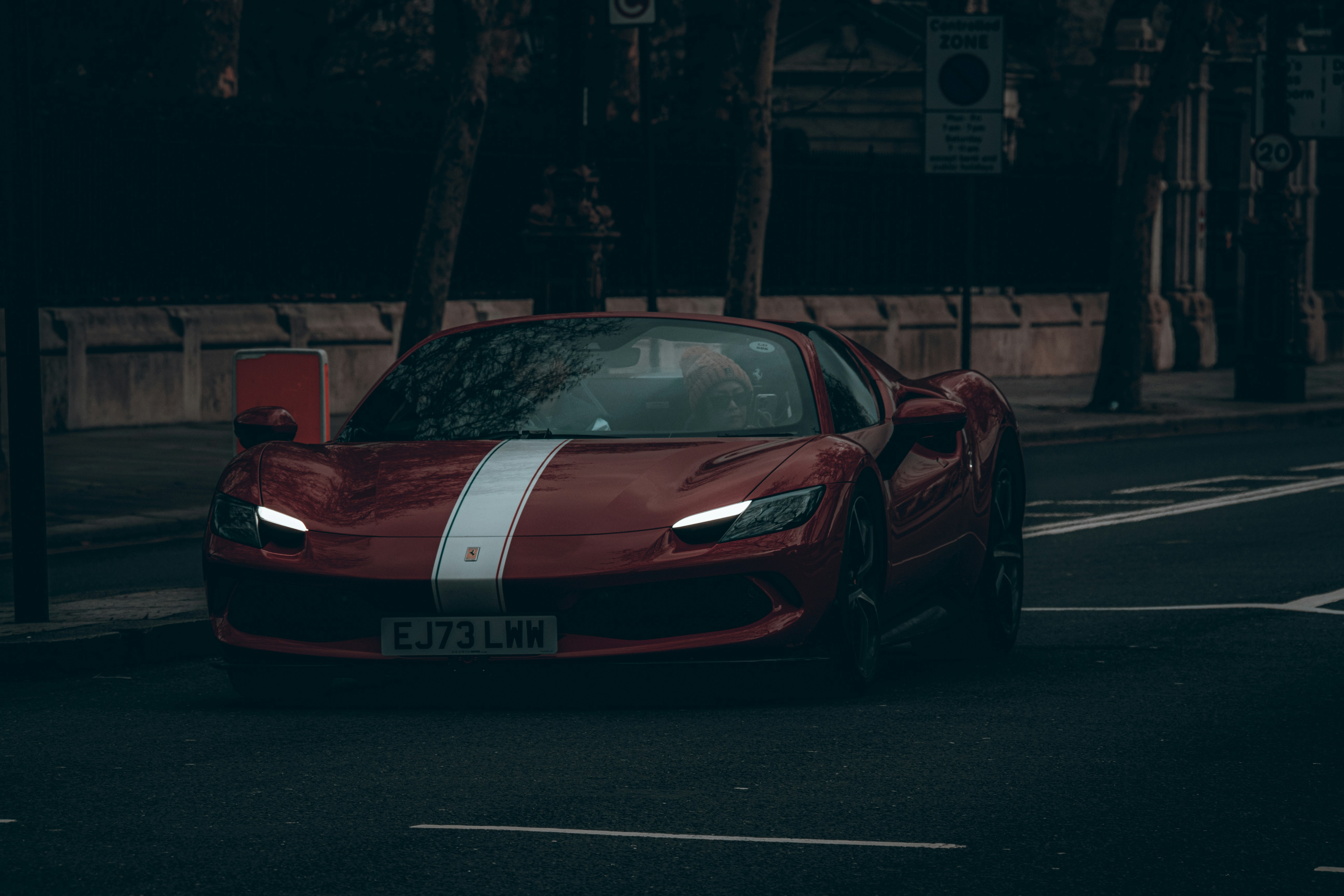 Red Racer in Low Light: Stripes and Street Quiet
