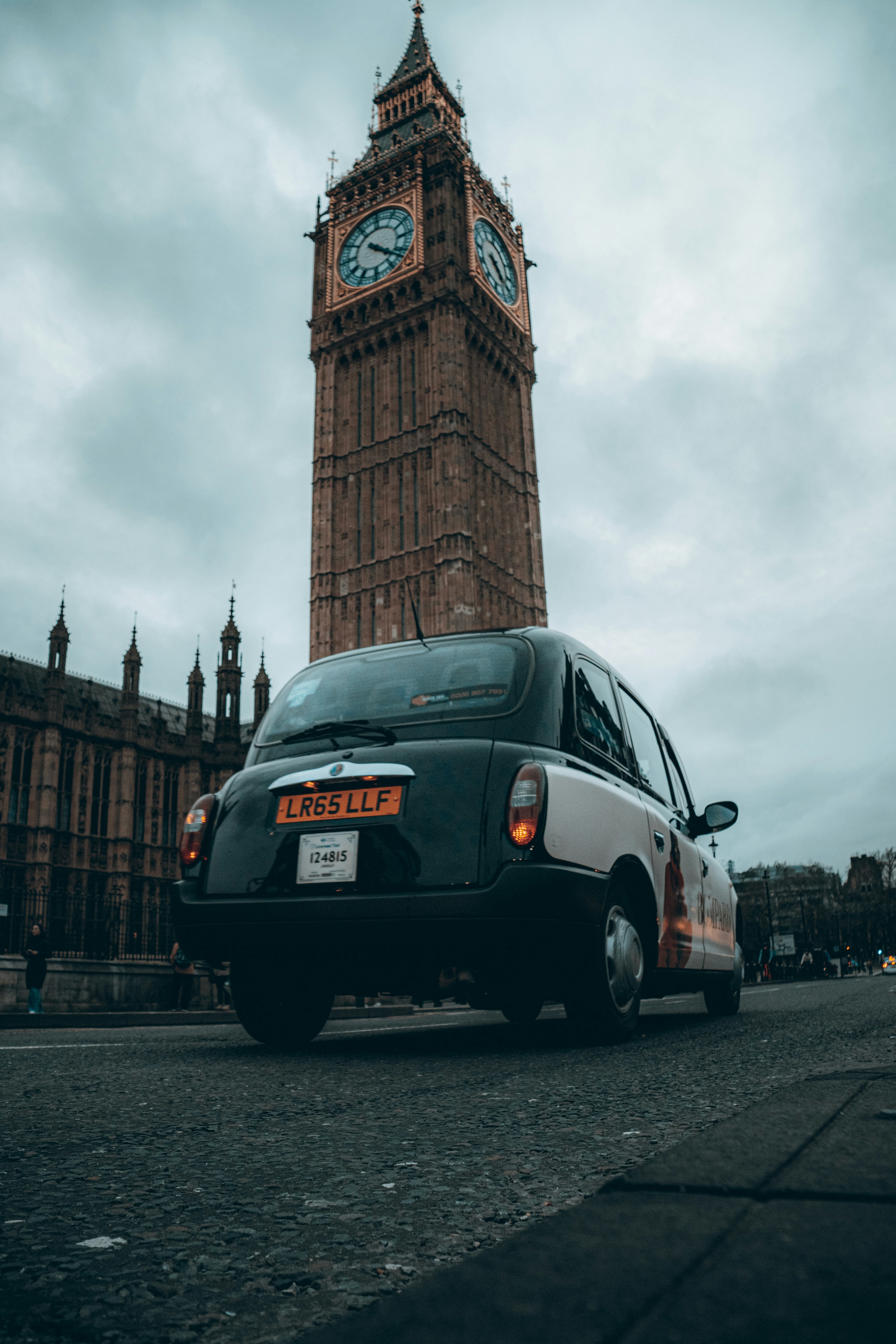 Clock Tower and Taxi: A London Street Moment