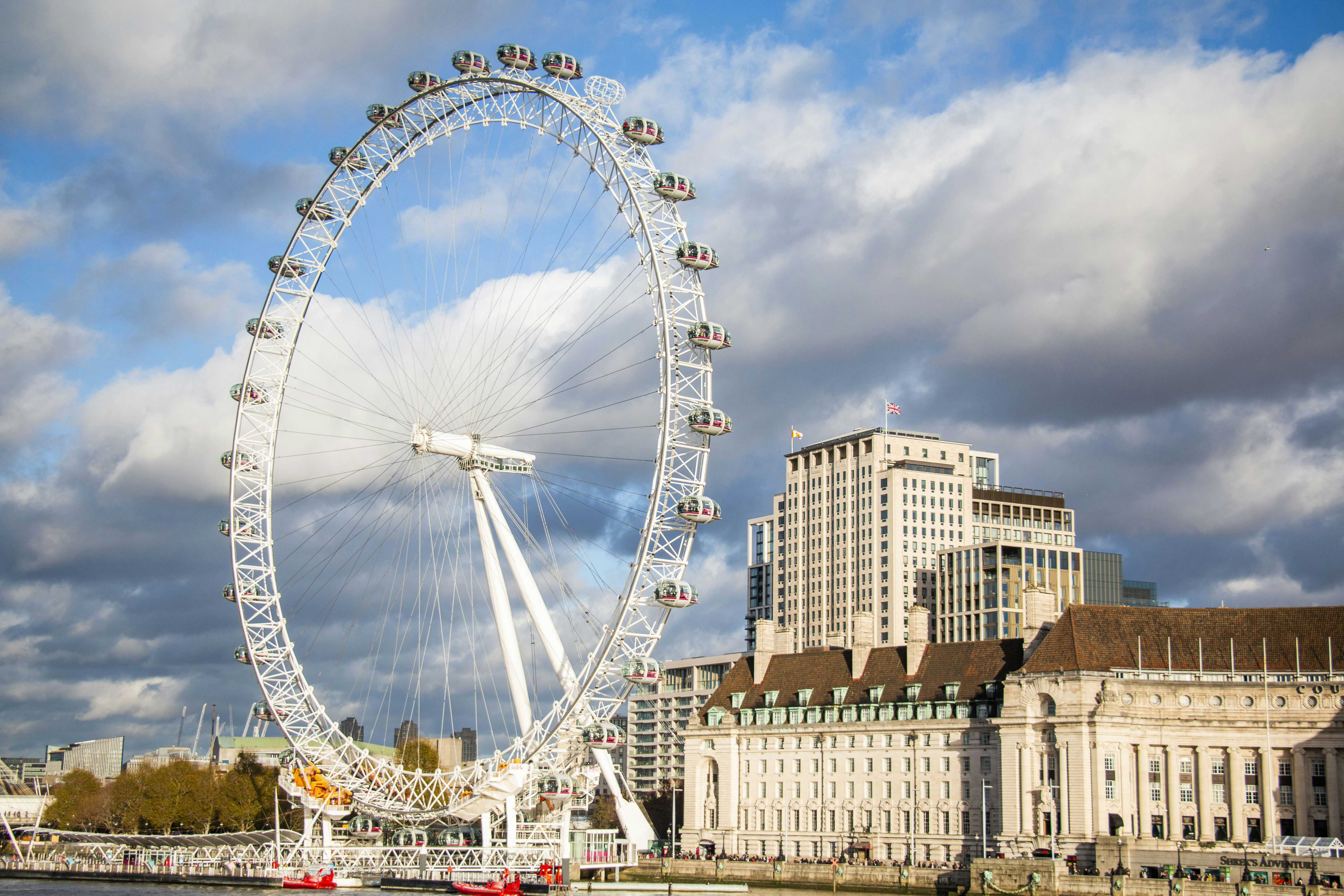 London Eye on the Thames: Light, Clouds, and City Iron Ribbon