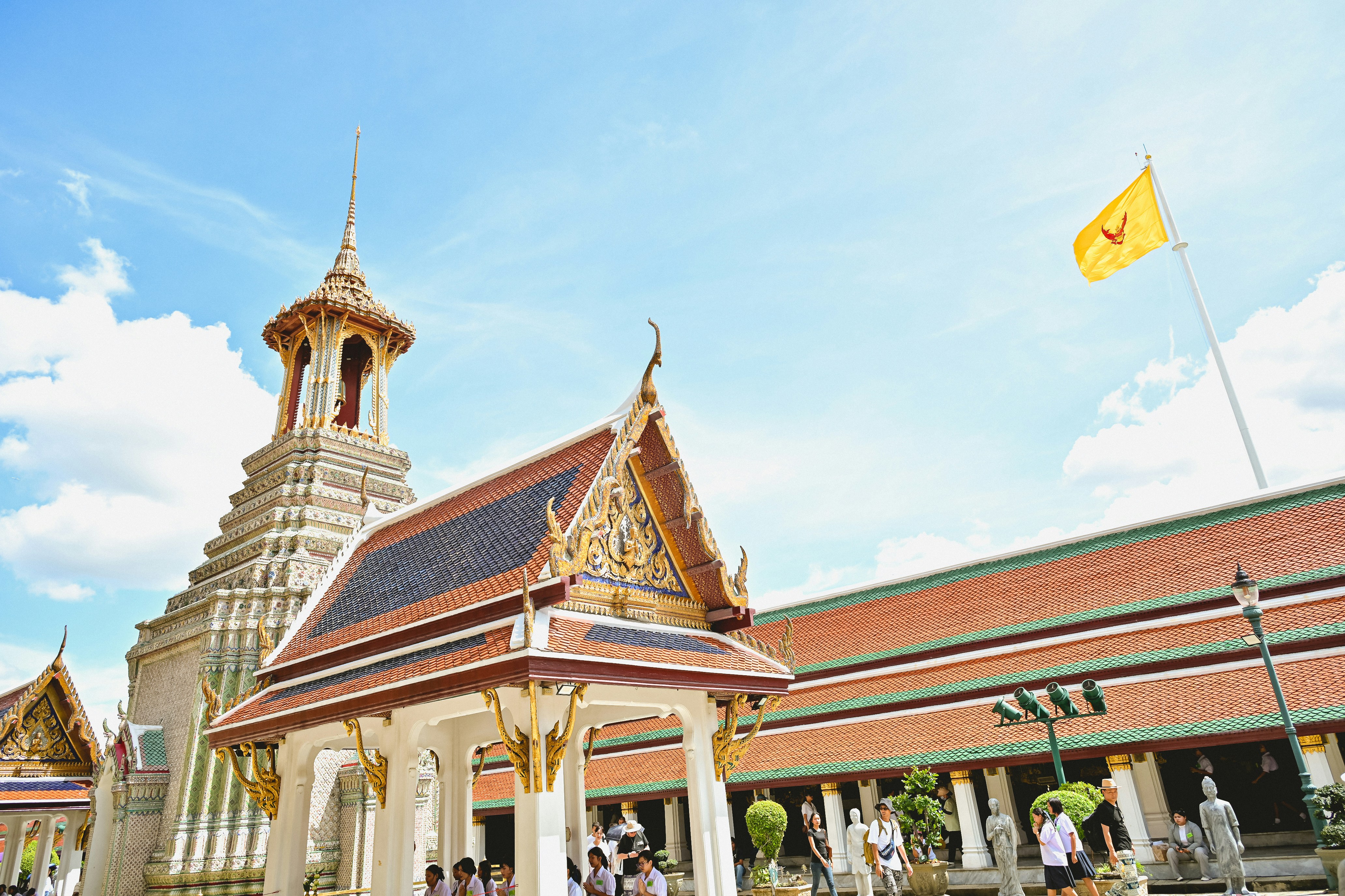 Temple Courtyard in Bright Thai Architecture