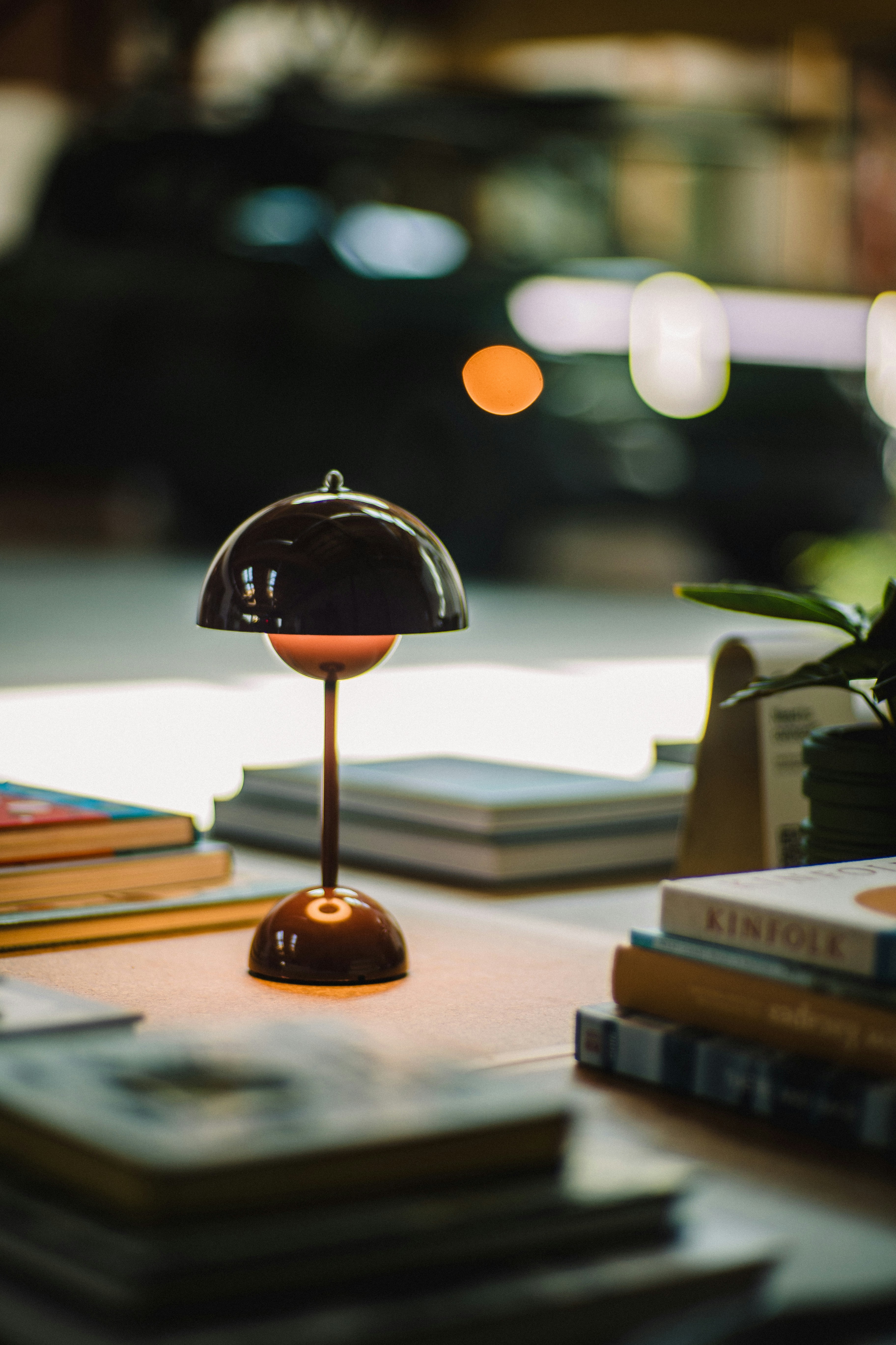 Miniature Desk Lamp and Stacked Books—A Quiet Still Life