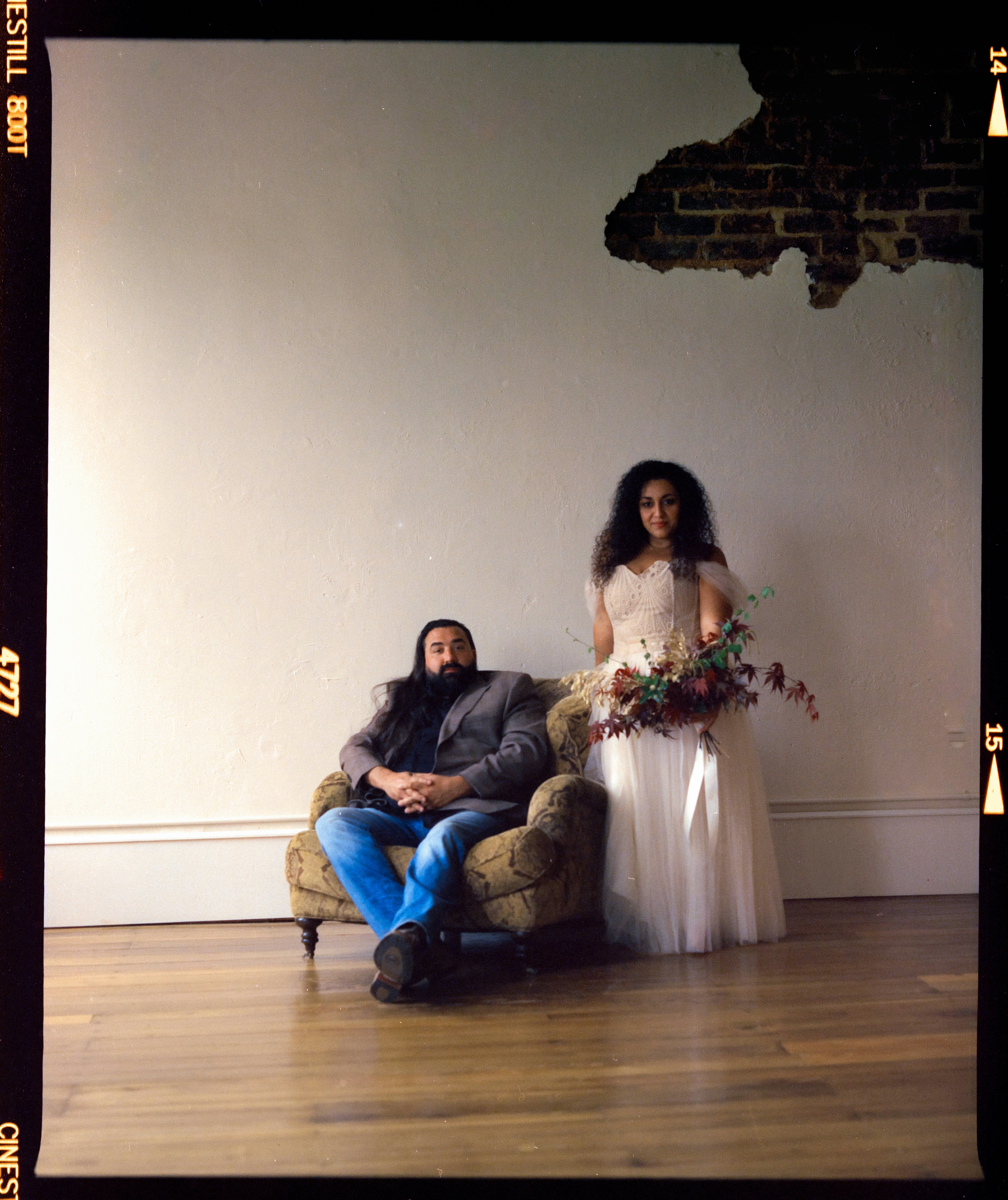 Bouquet and Stillness: A Bride and the Recliner