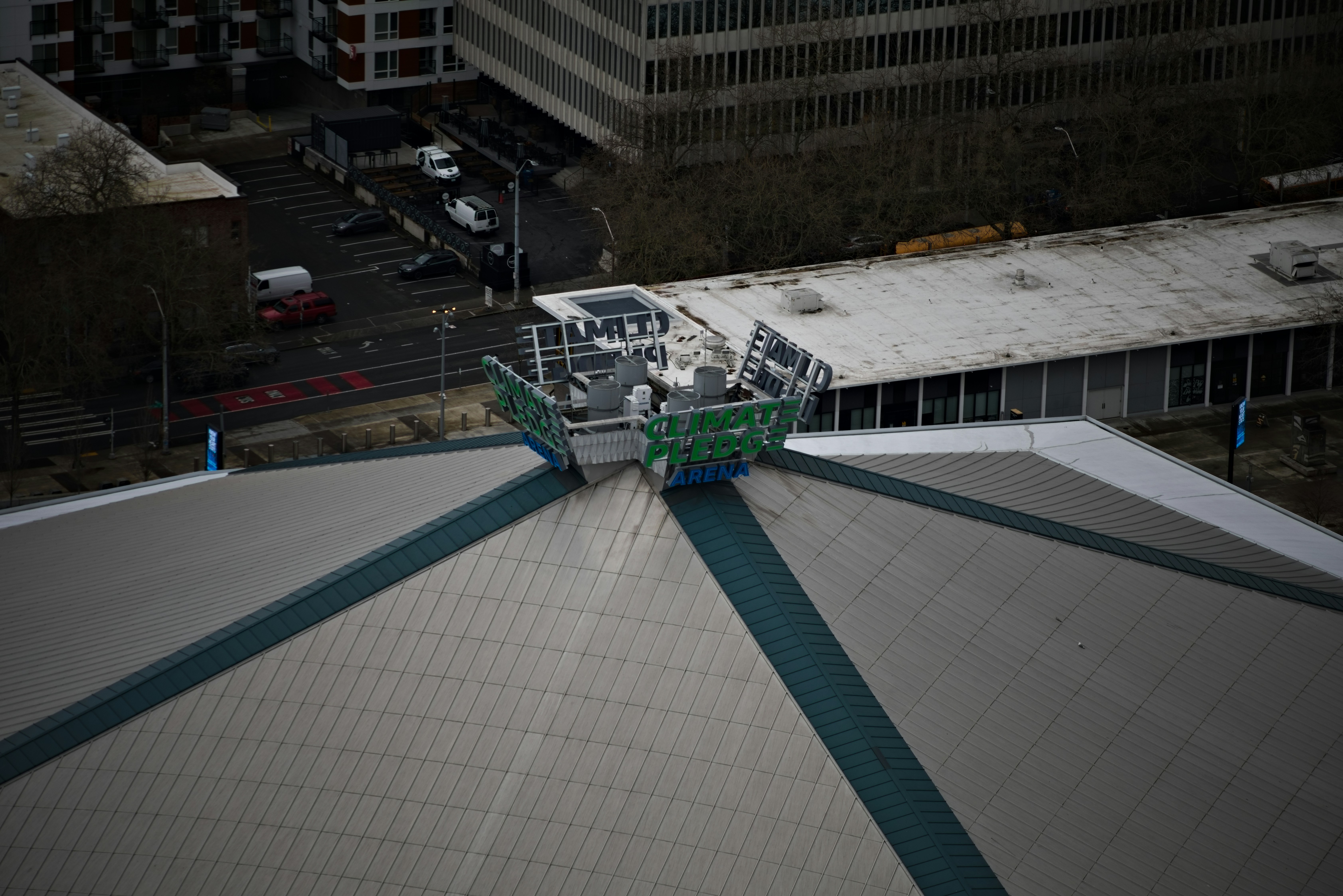 Rooftop Junction: Aerial View Toward the Central Pivot