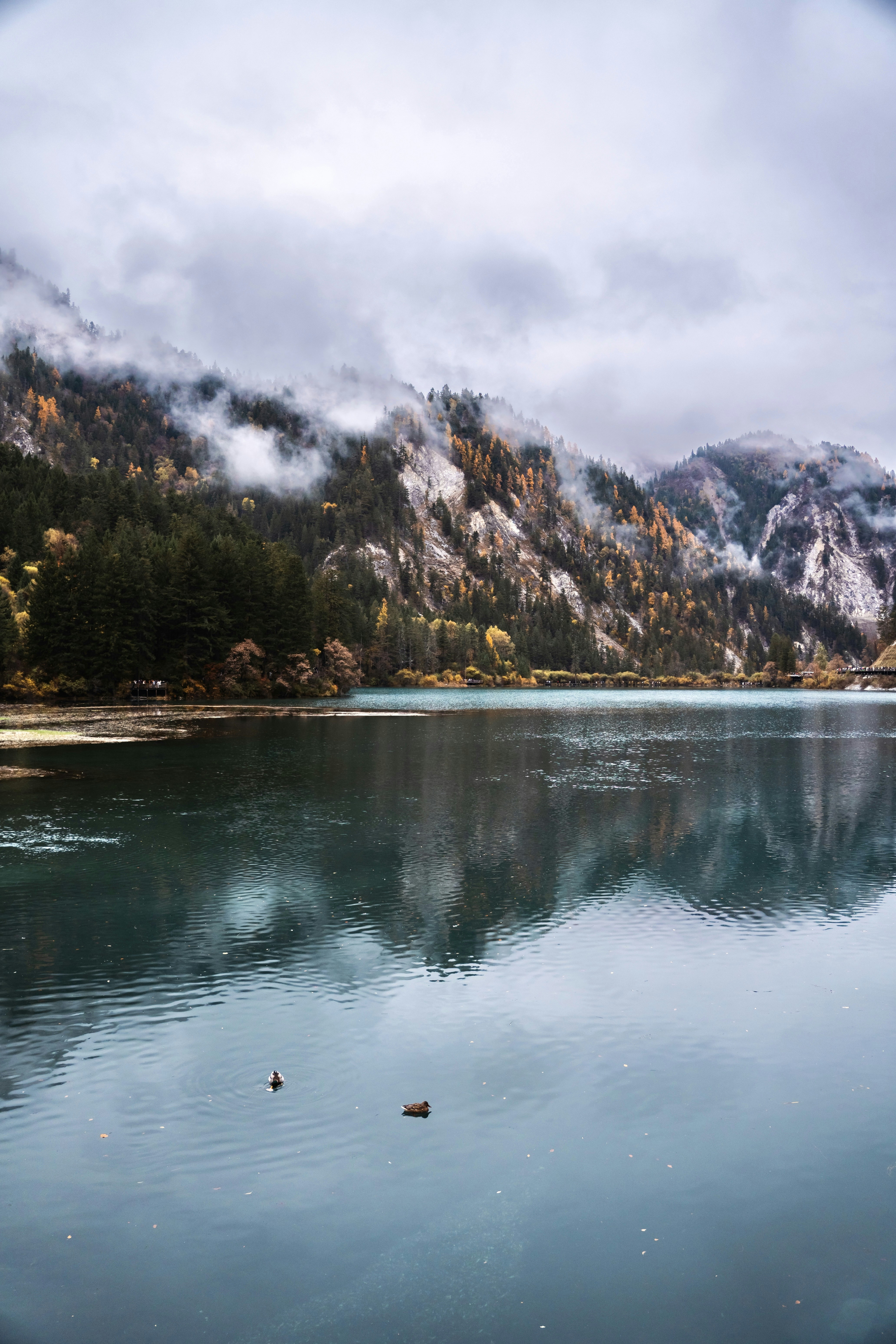 Mist over Crystal Lake: A Frigid Symphony of Peaks and Reflections