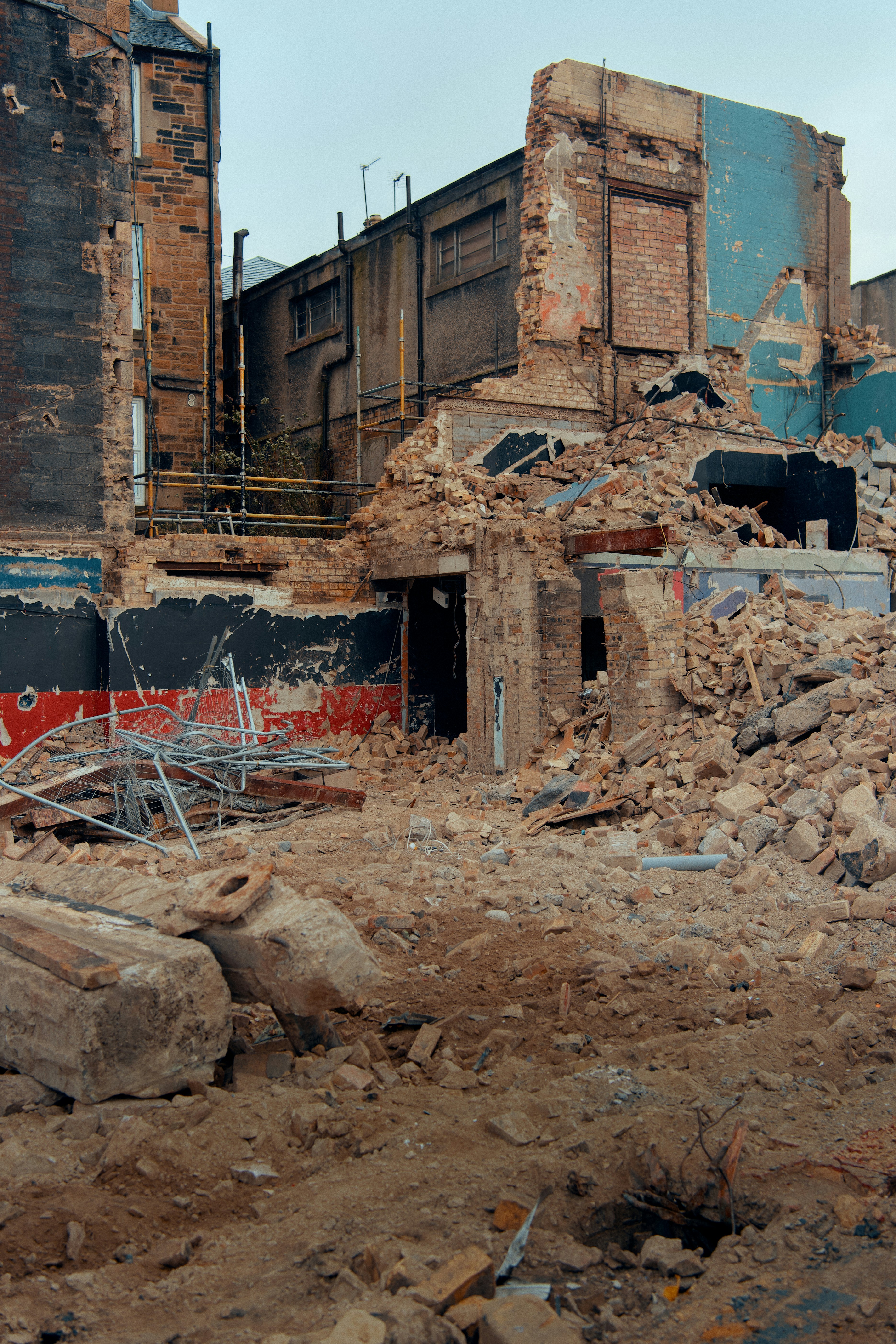 Crumbled Facade and Piled Debris: Urban Ruin Snapshot