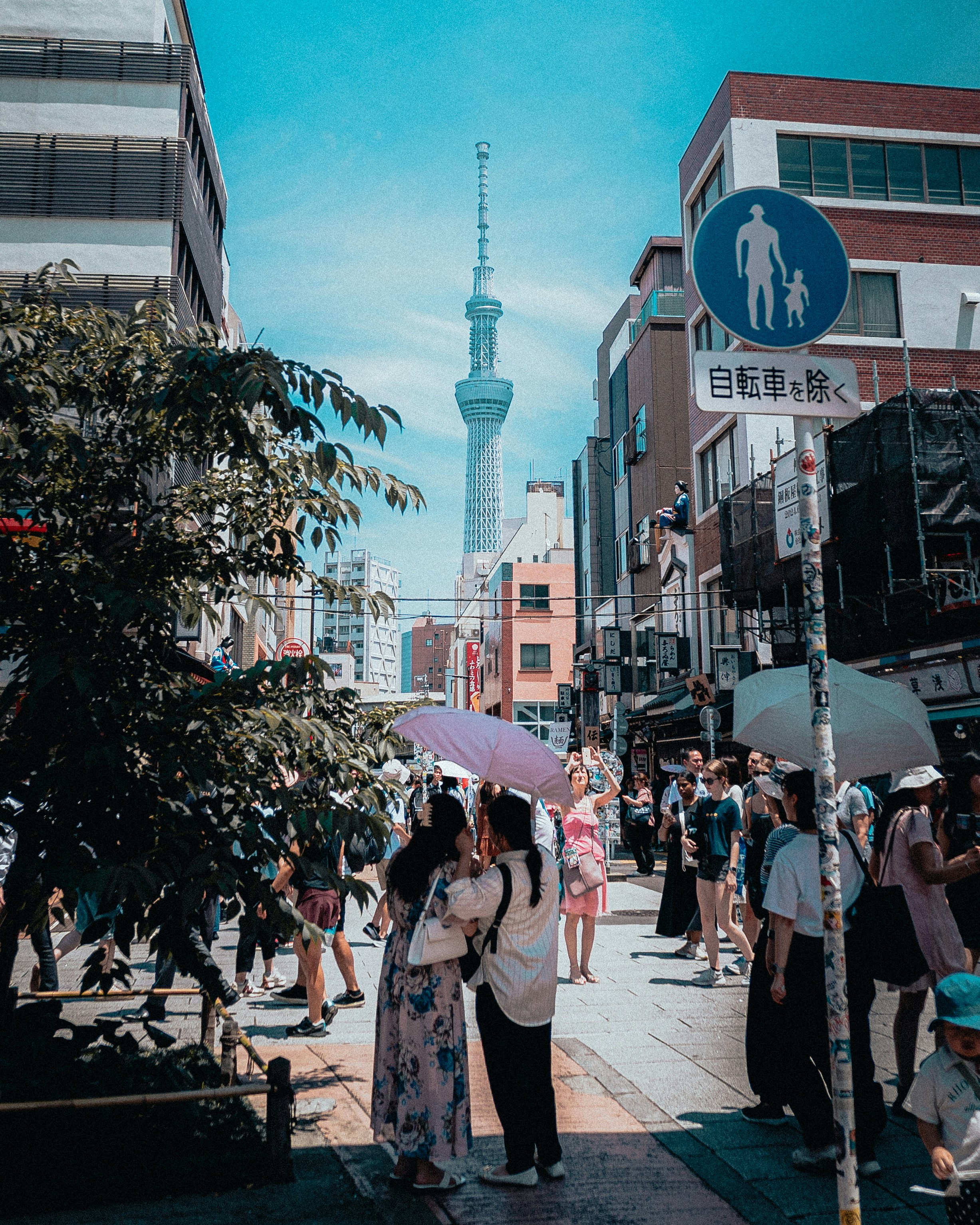 Tokyo Crowd Under the Skybridge: City Confluence with Tokyo Skytree